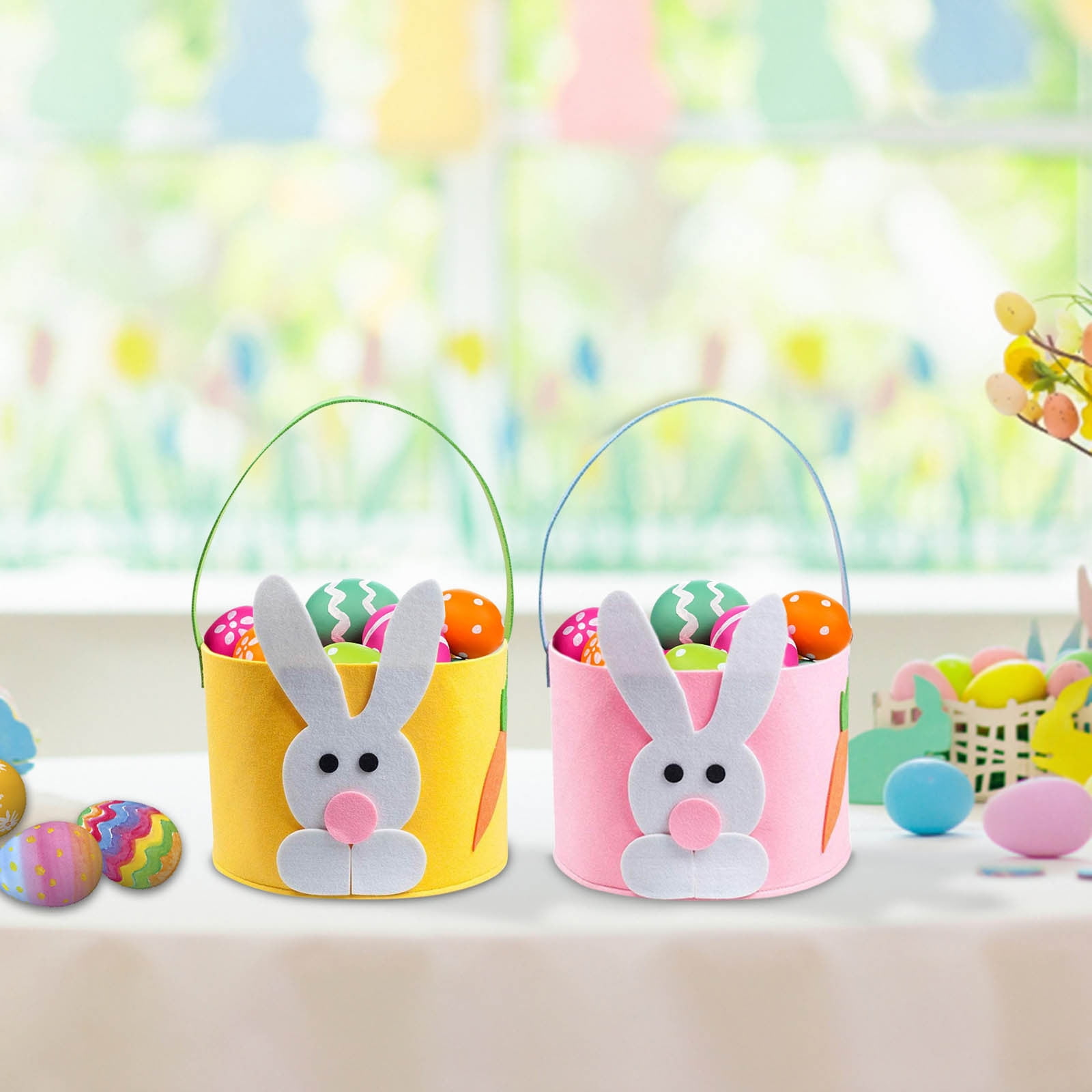 Holloyiver Easter Bunny Basket Bags for Kids, Egg Hunt Tote Basket ...