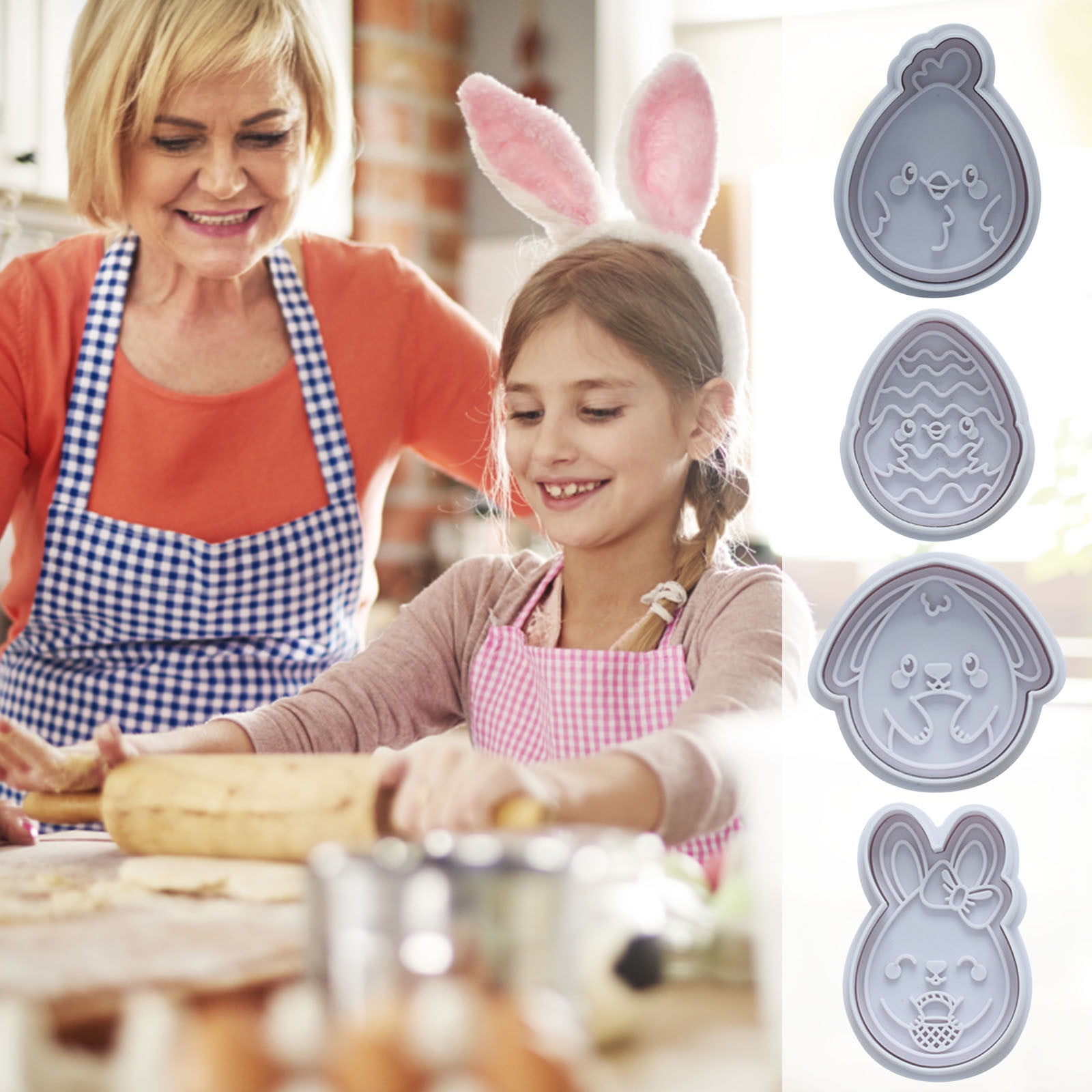 Holloyiver Easter Cookie Cutters, 4 Styles Holiday Biscuit Fondant ...