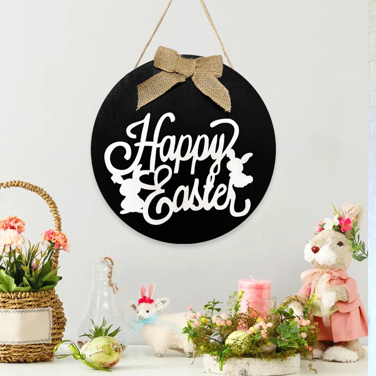 Holloyiver Easter Door Sign Happy Easter Wooden Hanging Door Sign ...