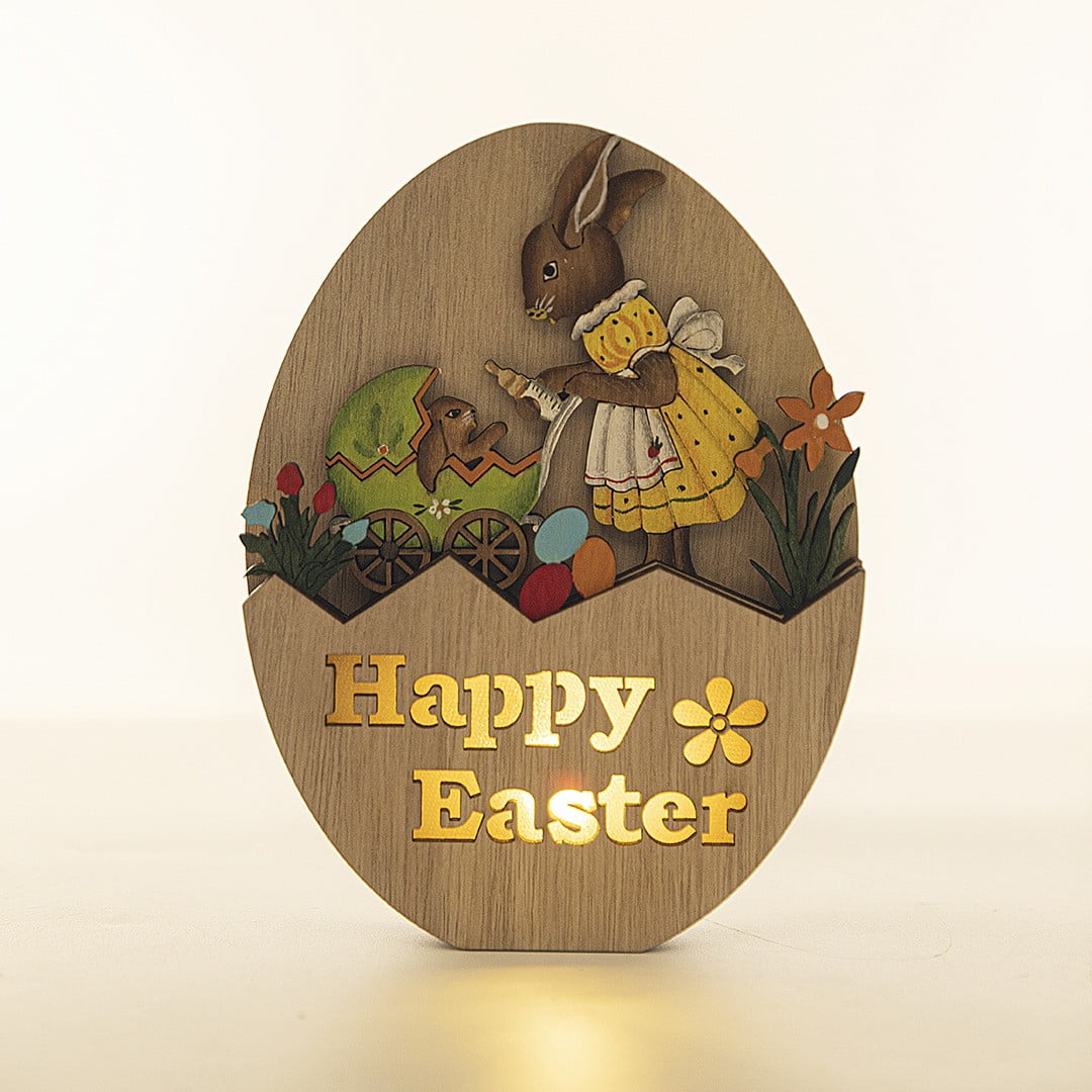 Holloyiver Easter Egg Table Wooden Signs, 8" Happy Easter Block ...