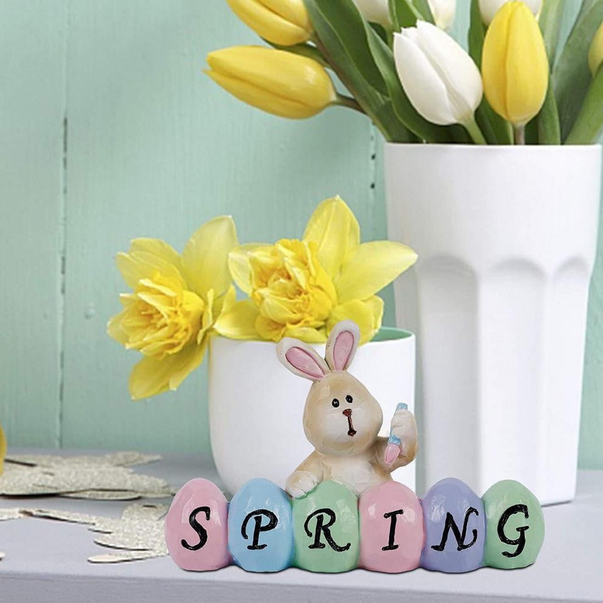 Holloyiver Easter Table Decor, Happy Easter Resin Bunnies Egg ...