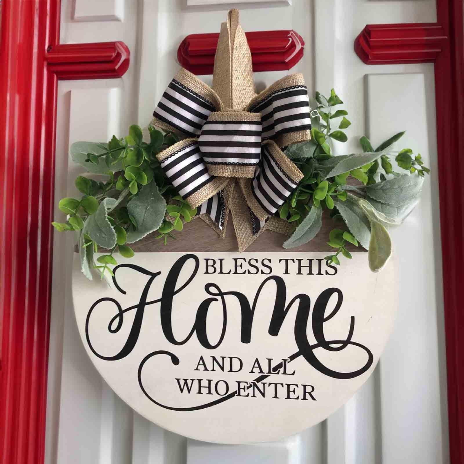 Holloyiver Easter Welcome Sign Front Door Decor with Green Leaf Bow ...