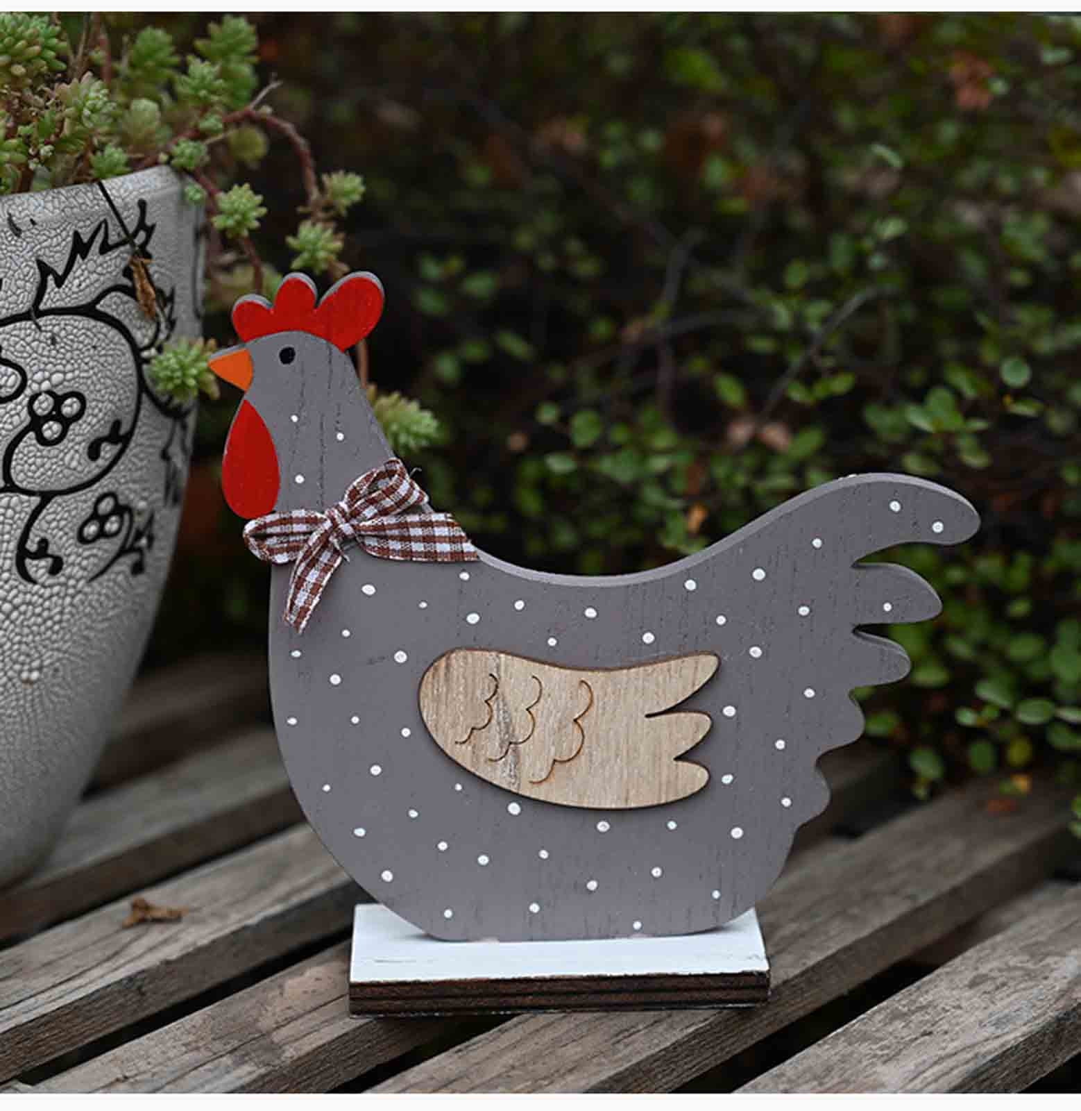 Holloyiver Easter Wooden Animal Rooster and Hen Ornaments, Rustic Wood ...
