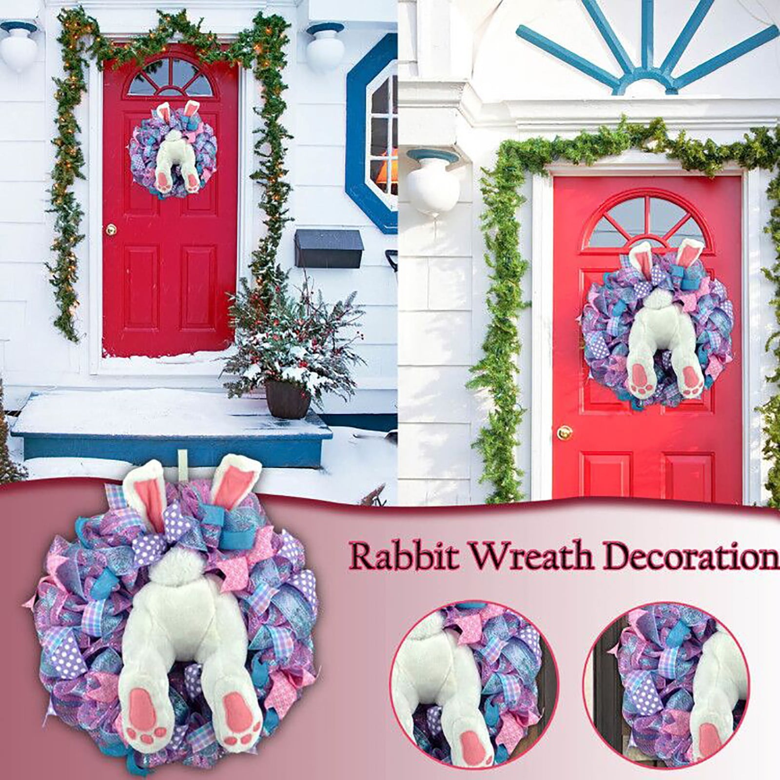 Holloyiver Easter Wreaths for Front Door, Easter Bunny Door Wreaths ...