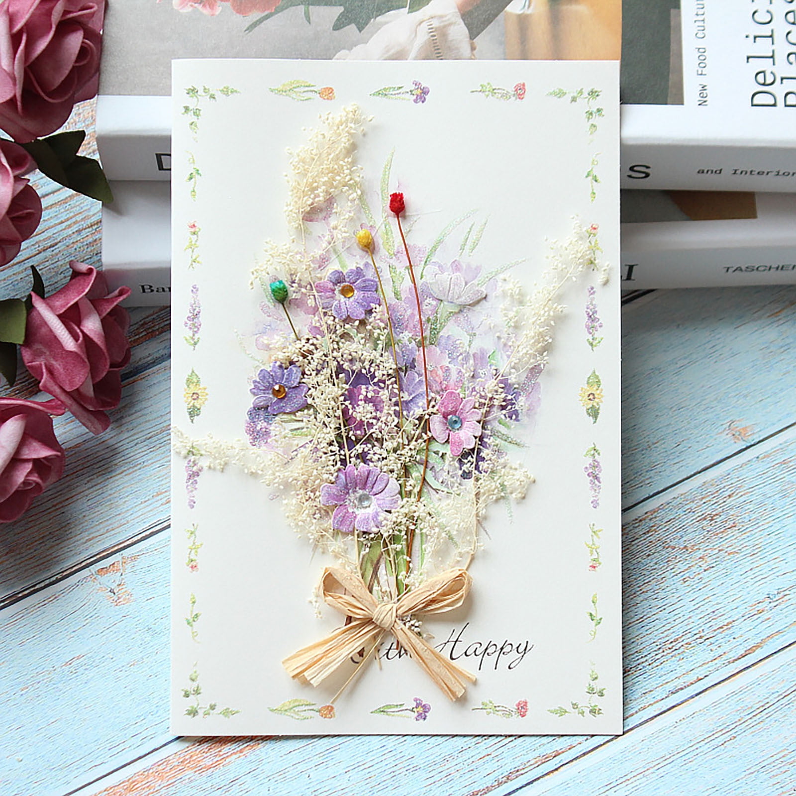Holloyiver Elegant Dried Flower Greeting Cards, Mother's Day Card ...