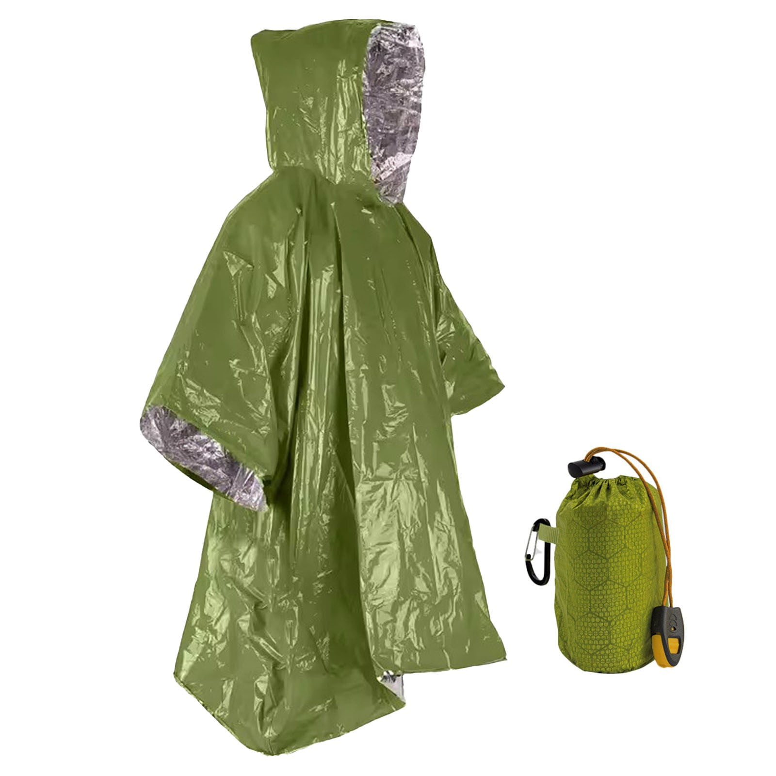 Holloyiver Emergency Rain Poncho and Storage Bag, Green Thermal Mylar ...