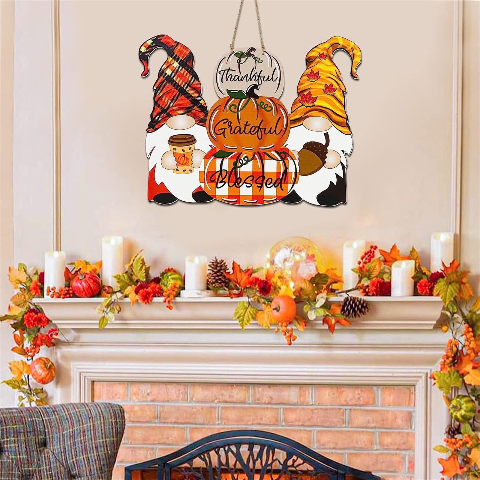 Holloyiver Fall Door Sign, Pumpkin Wreath Autumn Seasonal Harvest ...