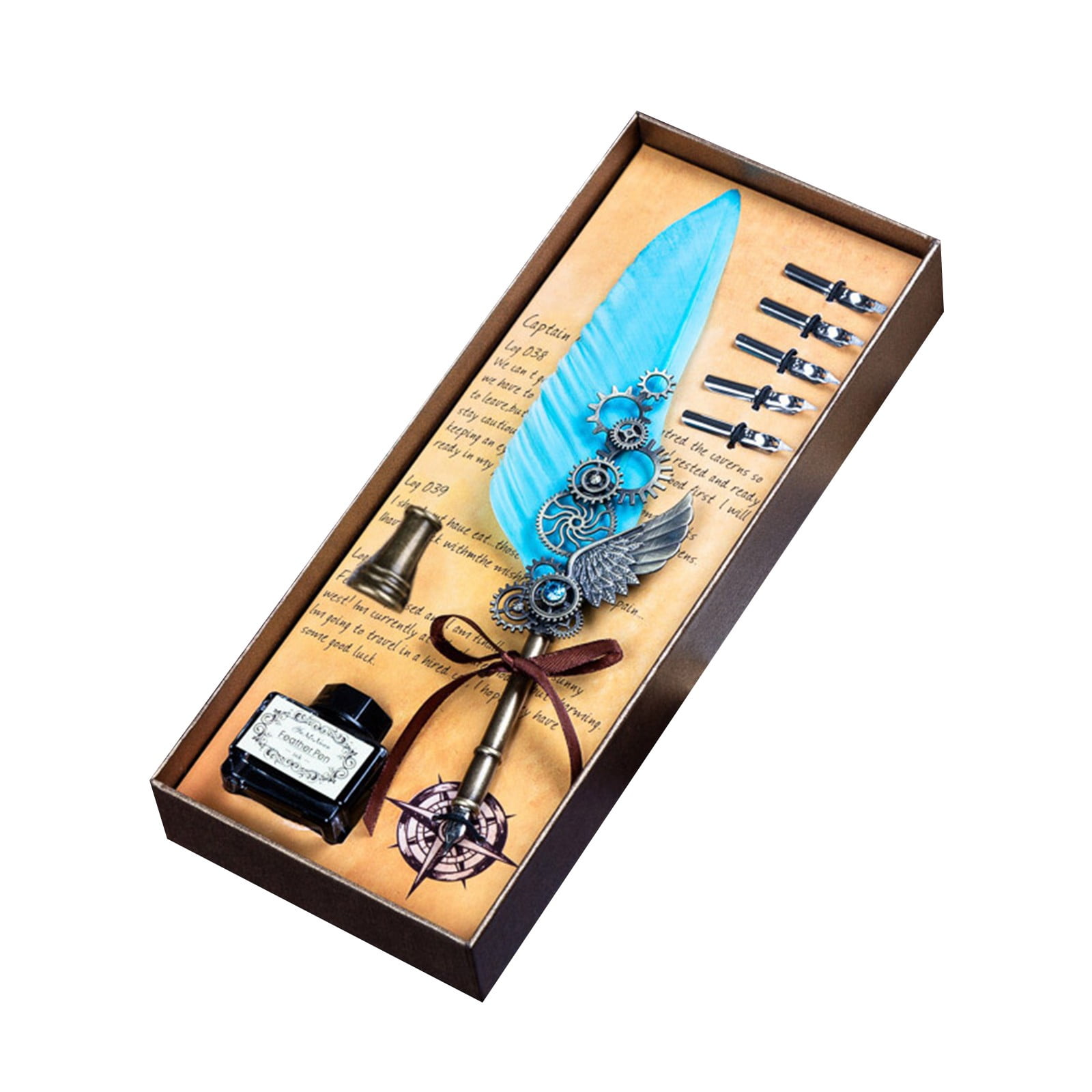 Holloyiver Feather Quill Pen and Ink Set, Mechanical Style Pen Stem ...