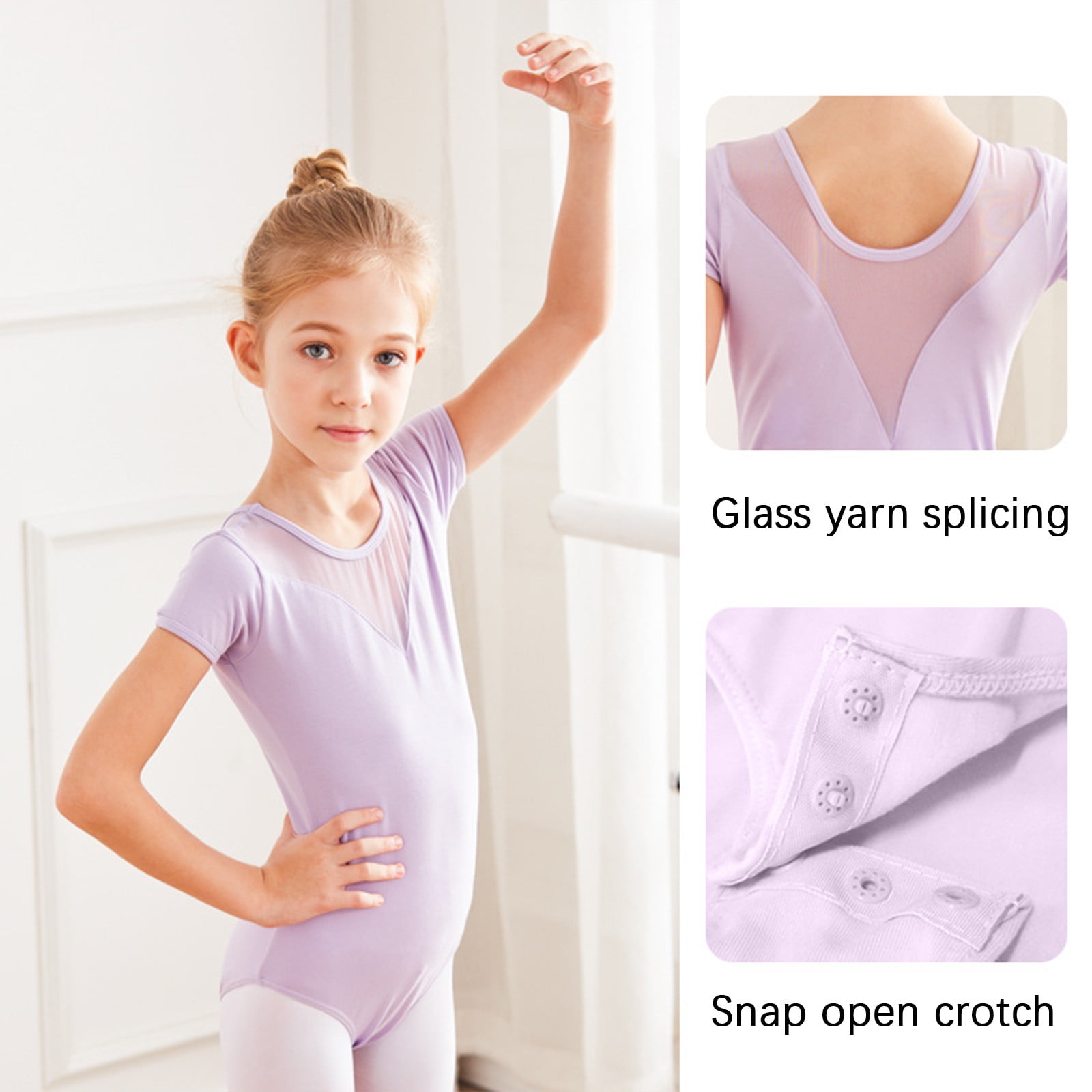 Holloyiver Girls Short Sleeve Leotard Girls' Team Basic Leotard Ballet ...