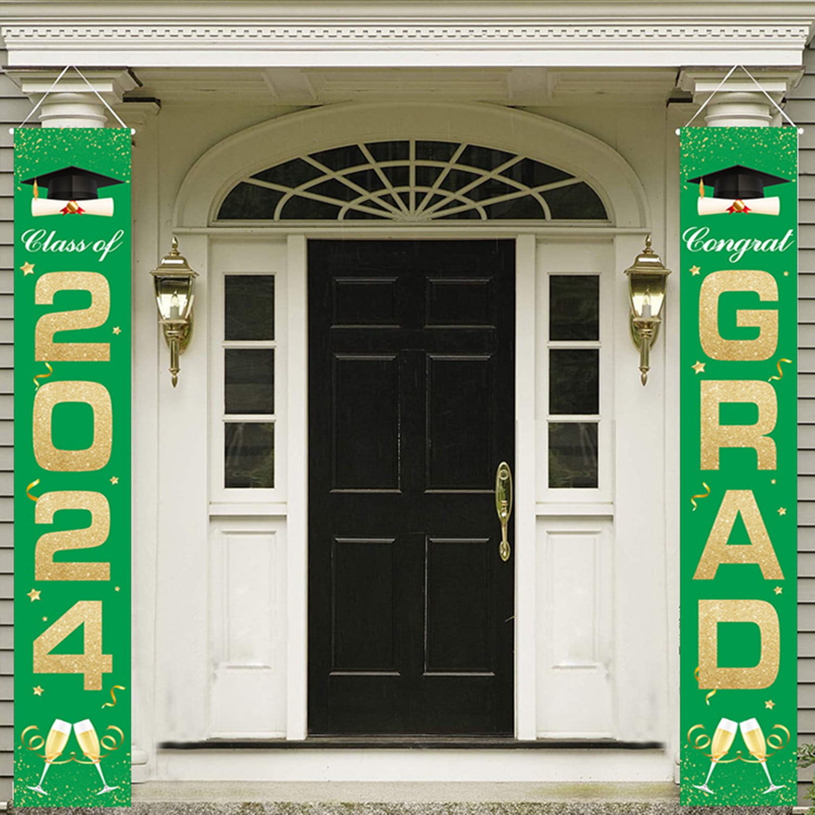 Holloyiver Graduation Porch Sign Banner, Green and Gold 2024 GRAD Door ...