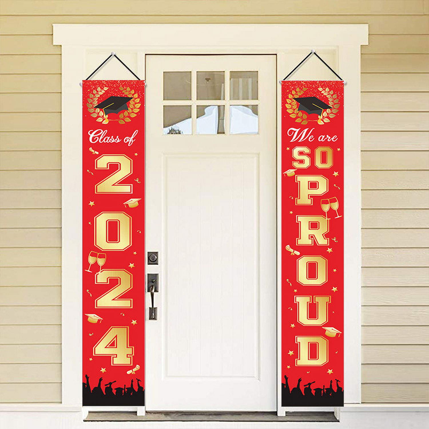 Holloyiver Graduation Porch Sign Banner, Red and Gold 2024 GRAD Door ...