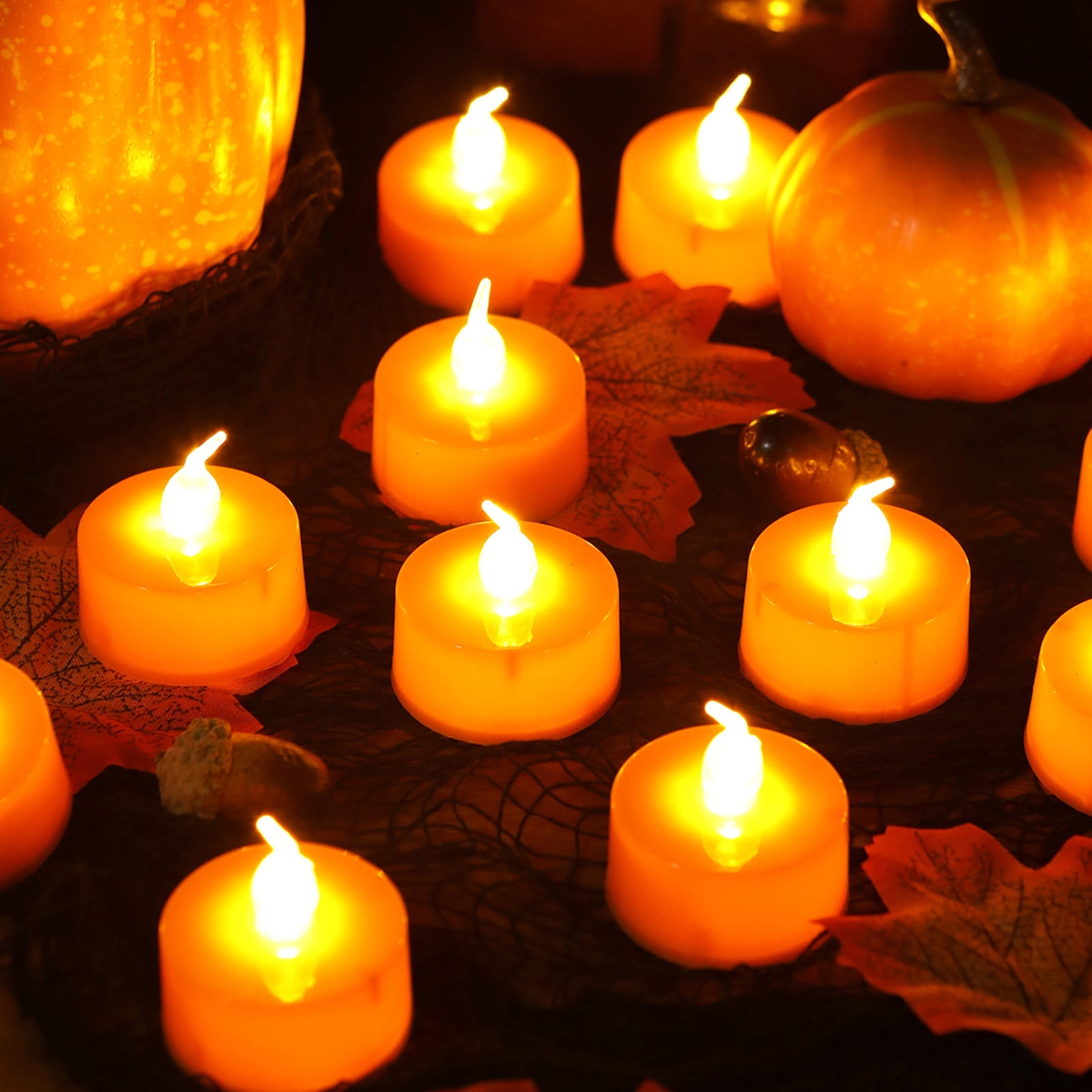 Holloyiver Halloween 12 Pack Orange Tea Light Candles, Flickering ...