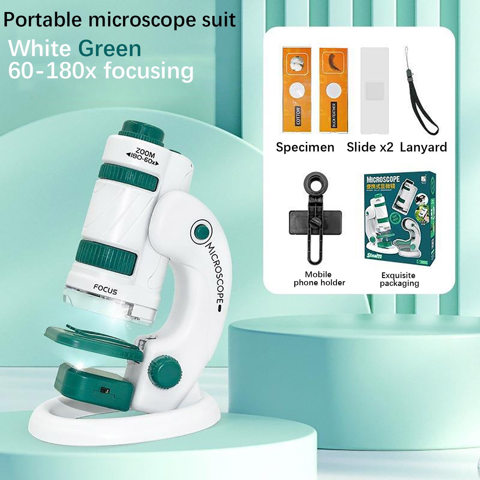 Holloyiver Handheld Microscope Kit, Catch Video & Photo With Phone Holder, 60-180x Zoom ...