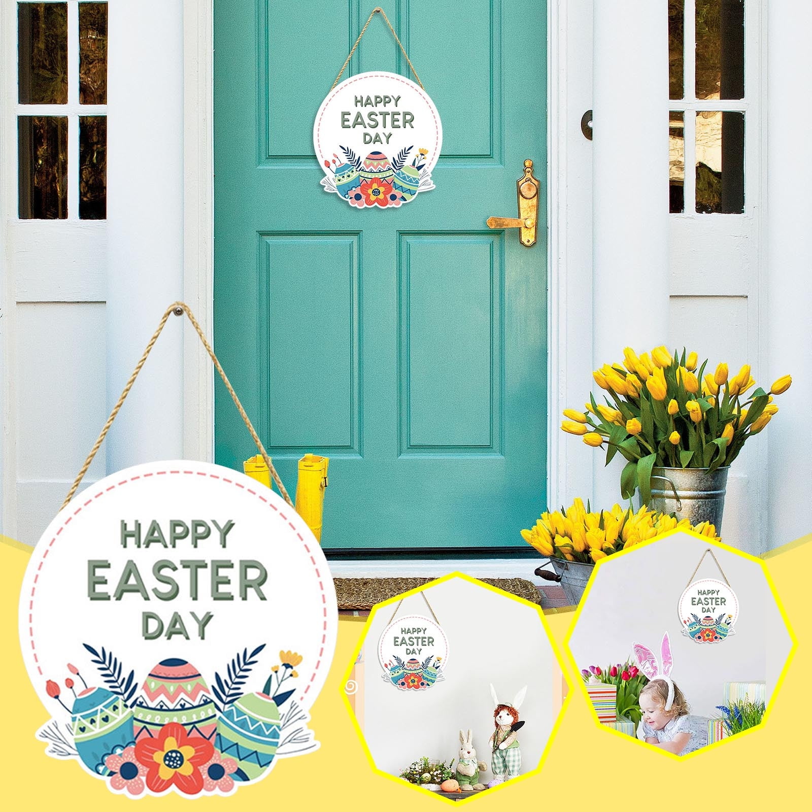 Holloyiver Happy Easter Wood Sign, Easter Eggs Decorations for The Home ...