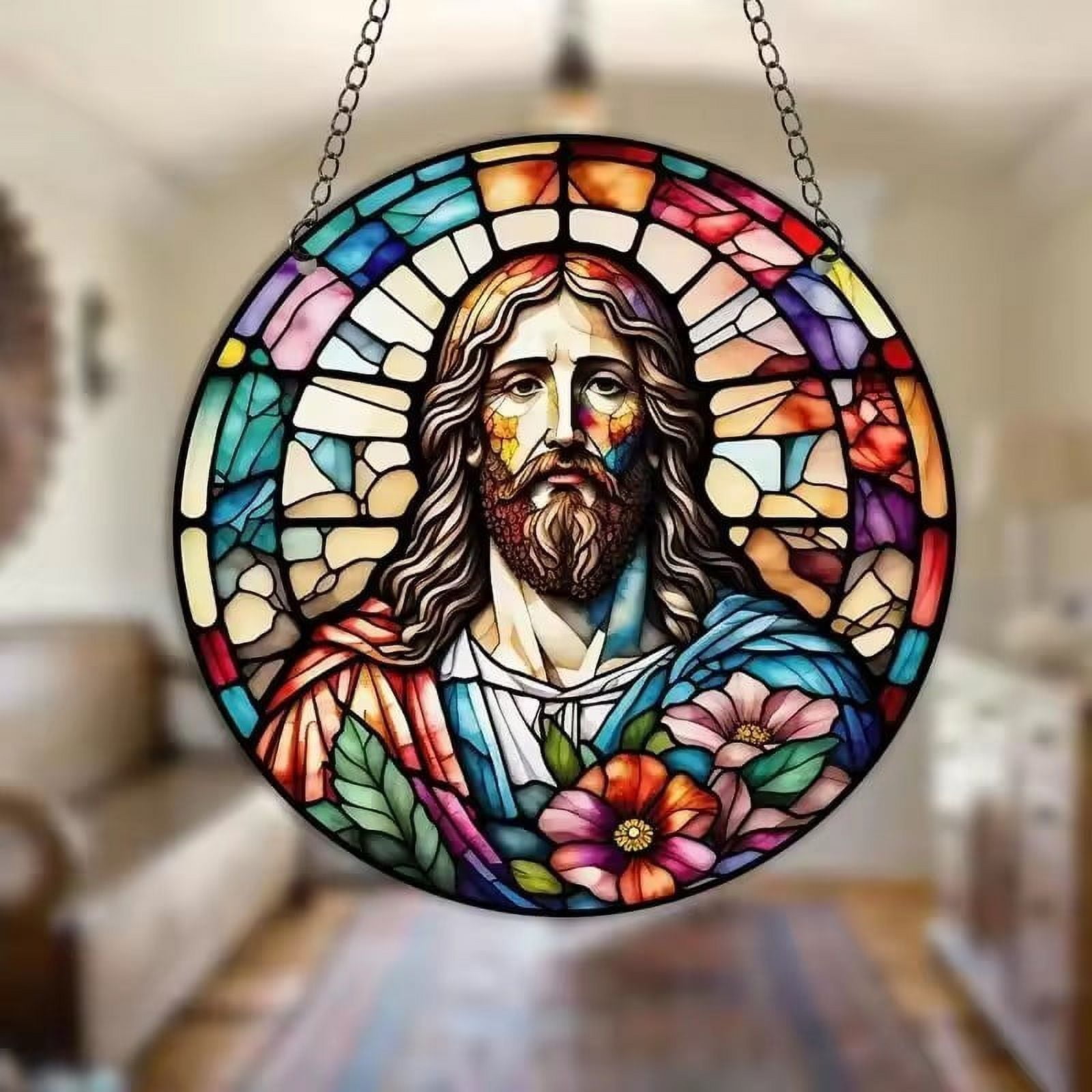 Stained Glass Window Hanging Stained Glass Jesus Christ Suncatcher ...