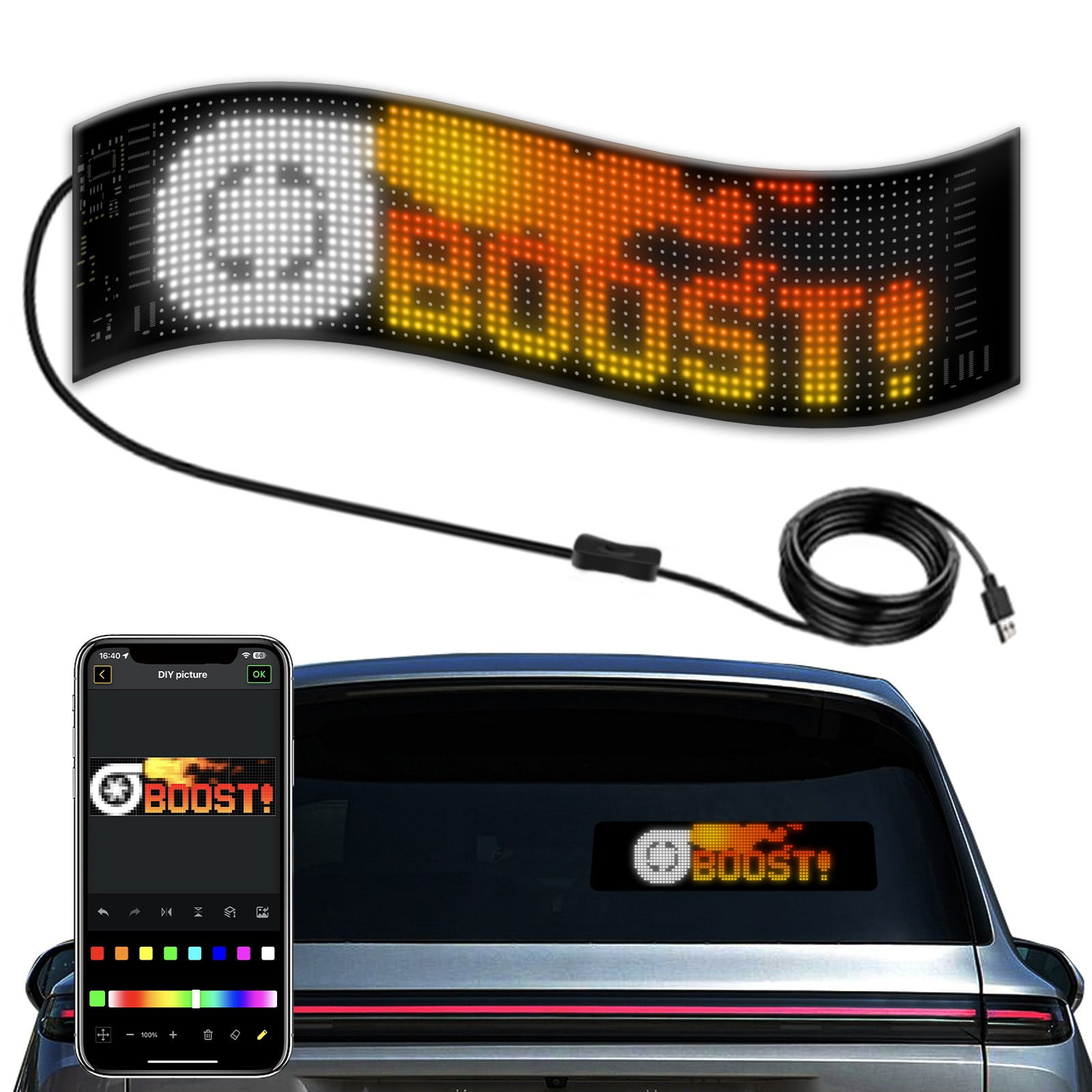 Holloyiver LED Car Sign, Programmable LED Matrix Panel Flexible Screen ...