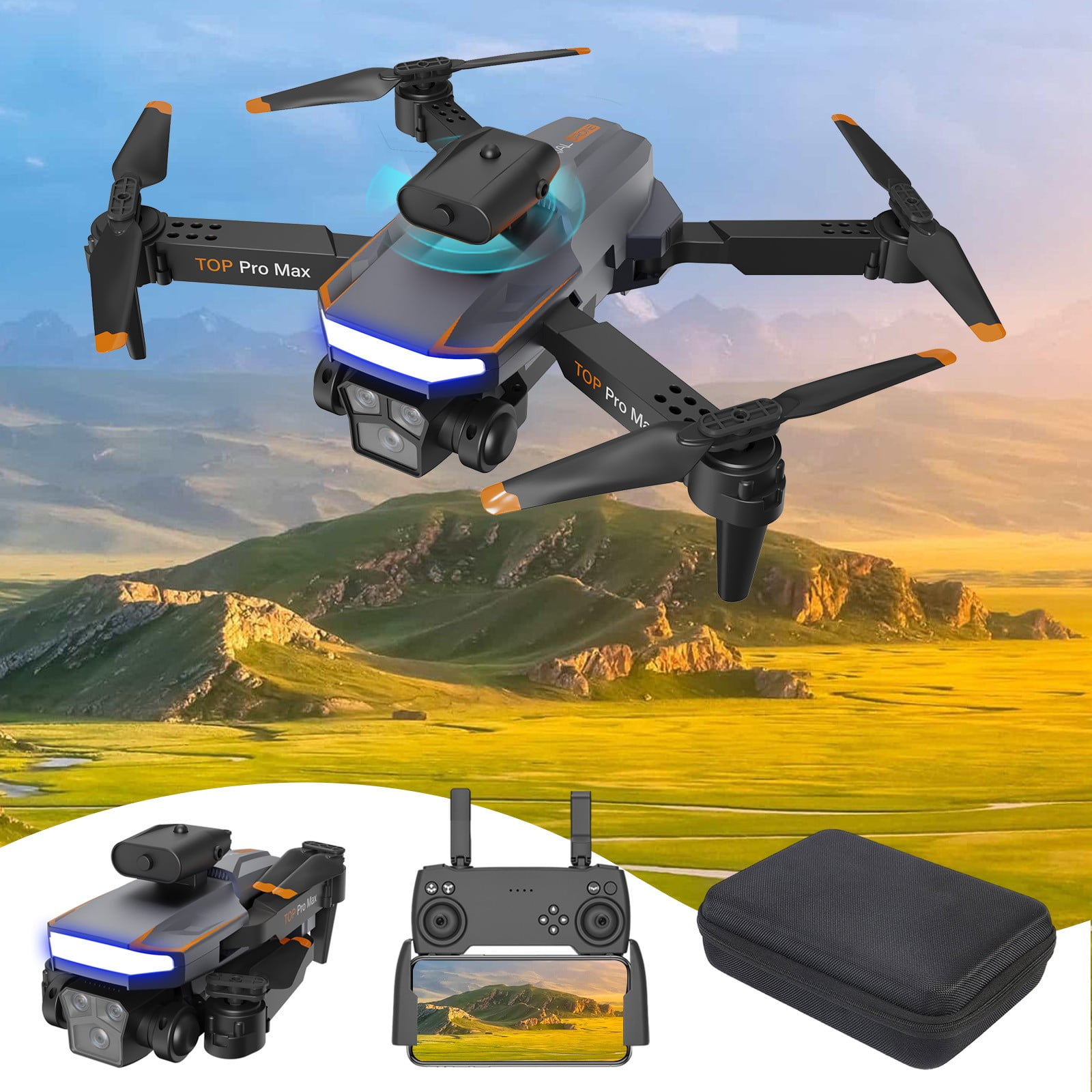 Holloyiver Mini Drone with Camera for Adults Kids 1080P HD FPV 3 Camera Drones with 90 Adjustable Lens Gestures Selfie One Key Start 360 Flips