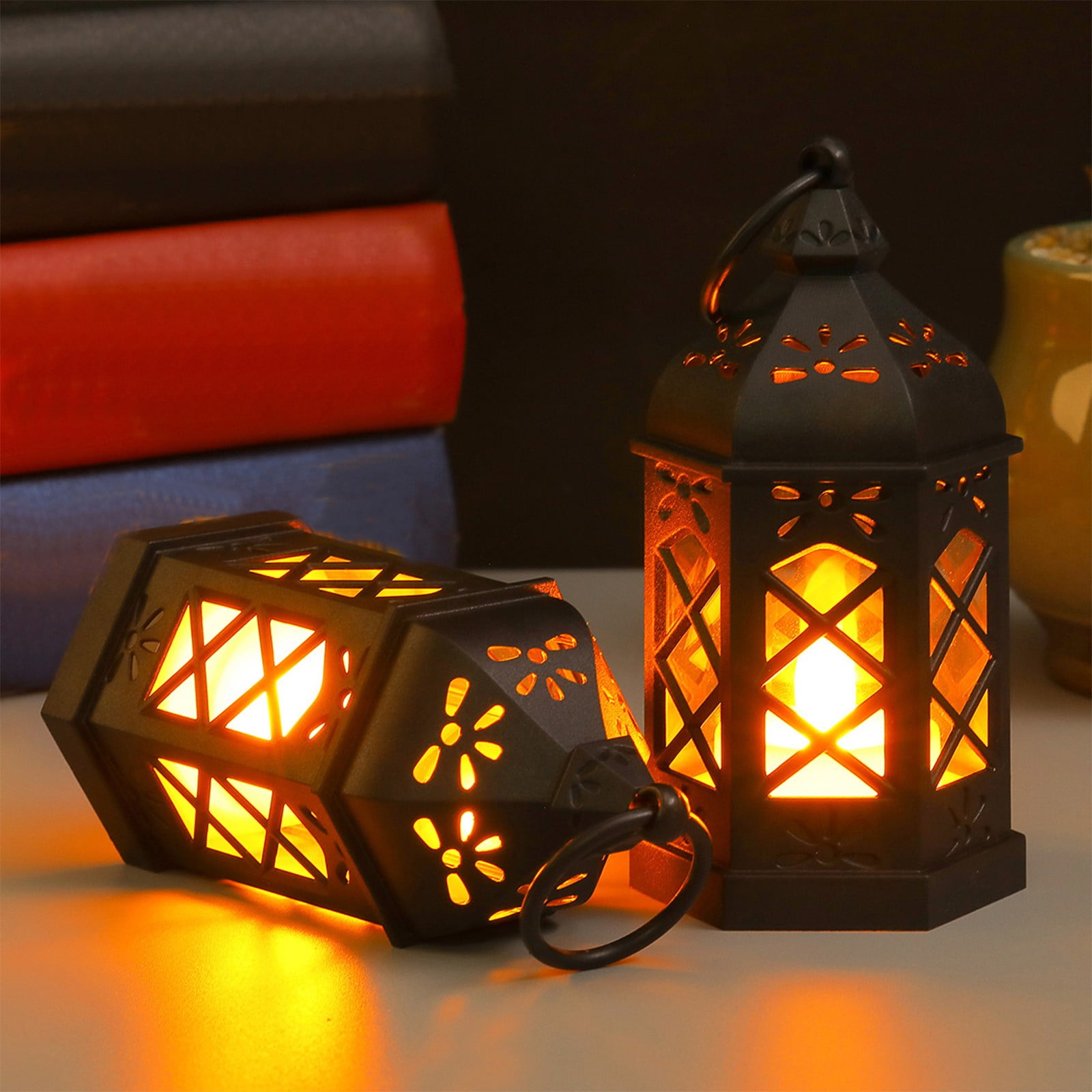 Holloyiver Mini Lantern with Flickering LED Candle, Black Decorative ...