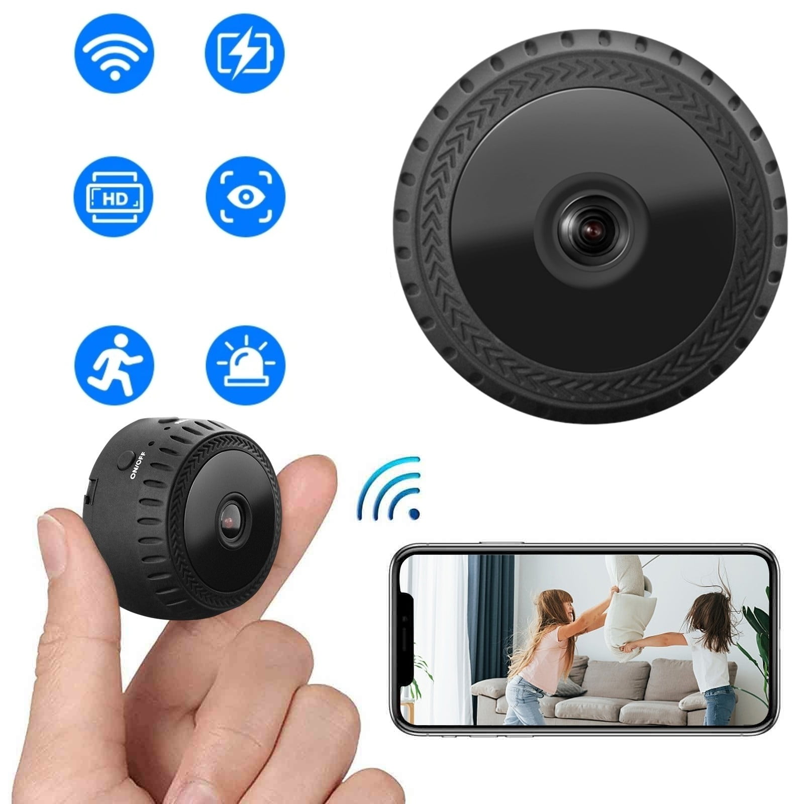 Holloyiver Mini WiFi Camera, Hidden Camera with Audio Live Feed Home ...