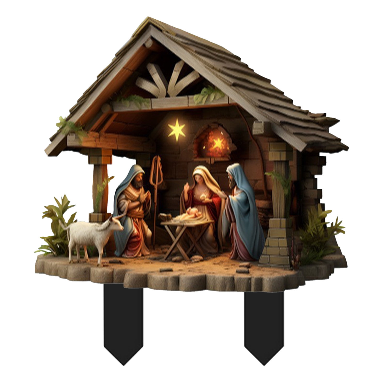 Holloyiver Nativity Scene Stakes, Acrylic Nativity Yarn Sign Outdoor ...