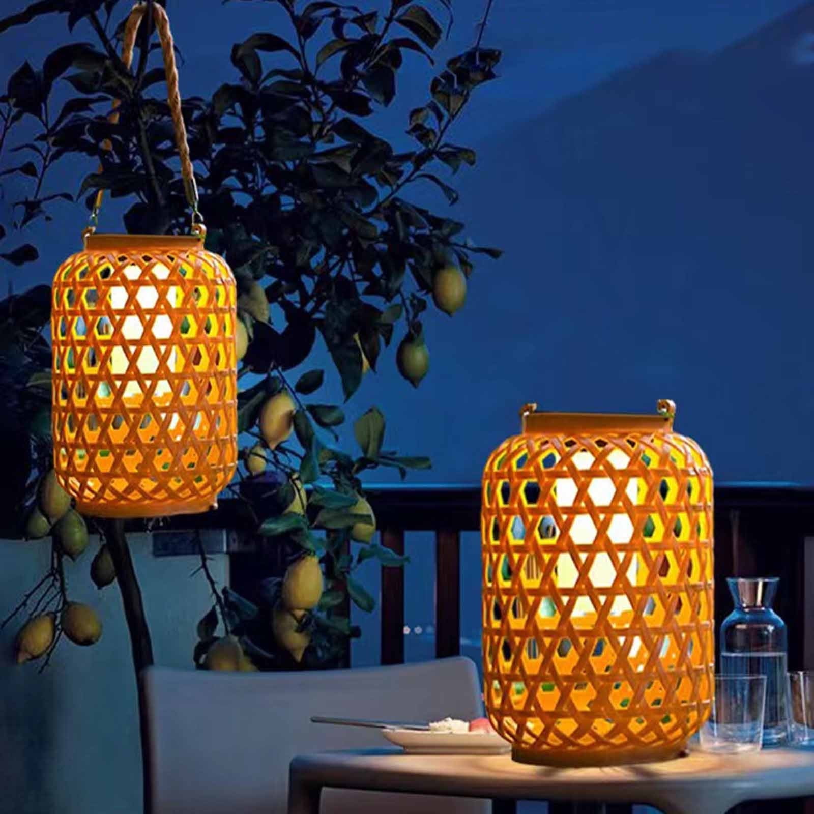 Holloyiver Outdoor Solar Rattan Lantern with Durable Handle, Automatic ...