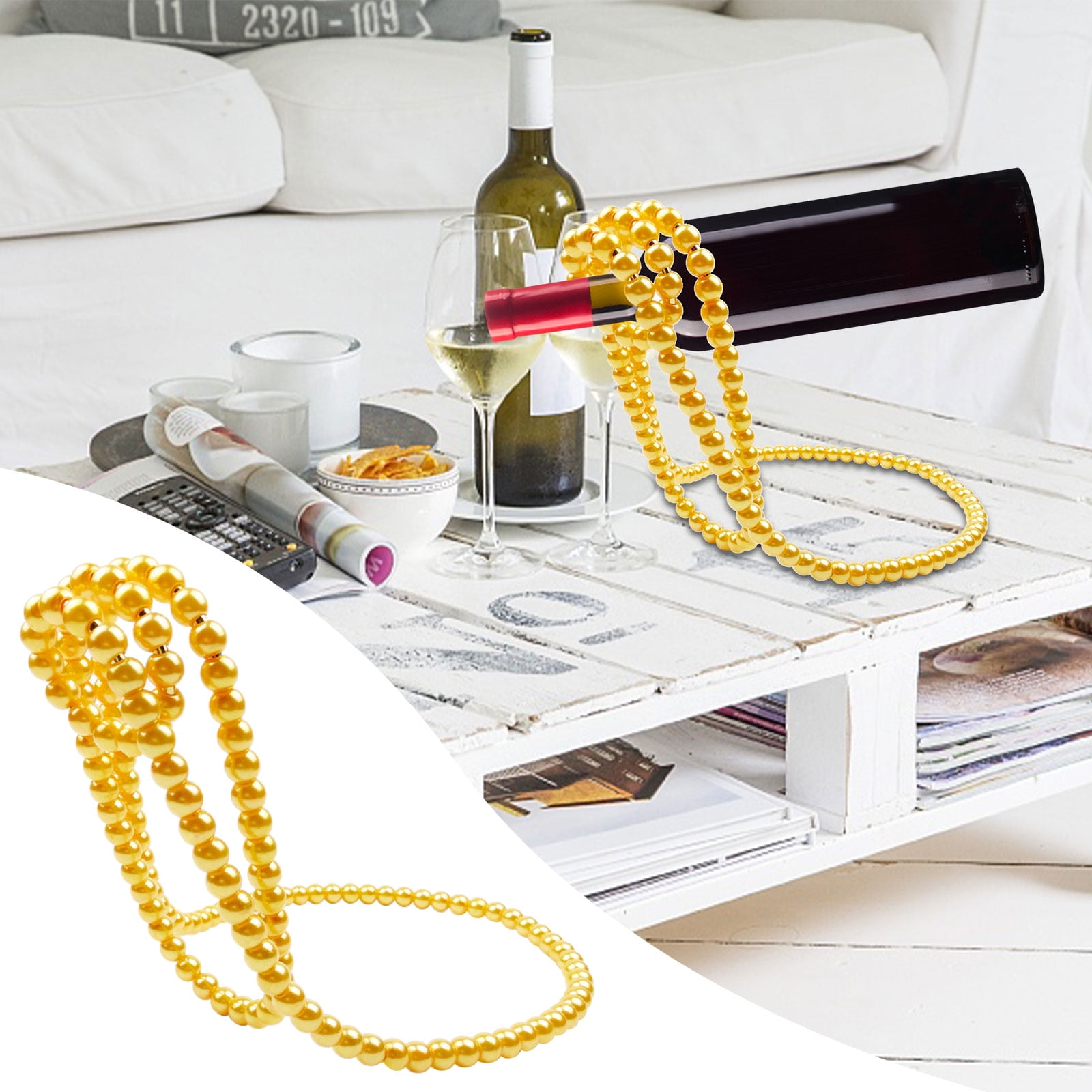 Holloyiver Pearl Necklace Floating Wine Holder, Creative Wine Bottle ...