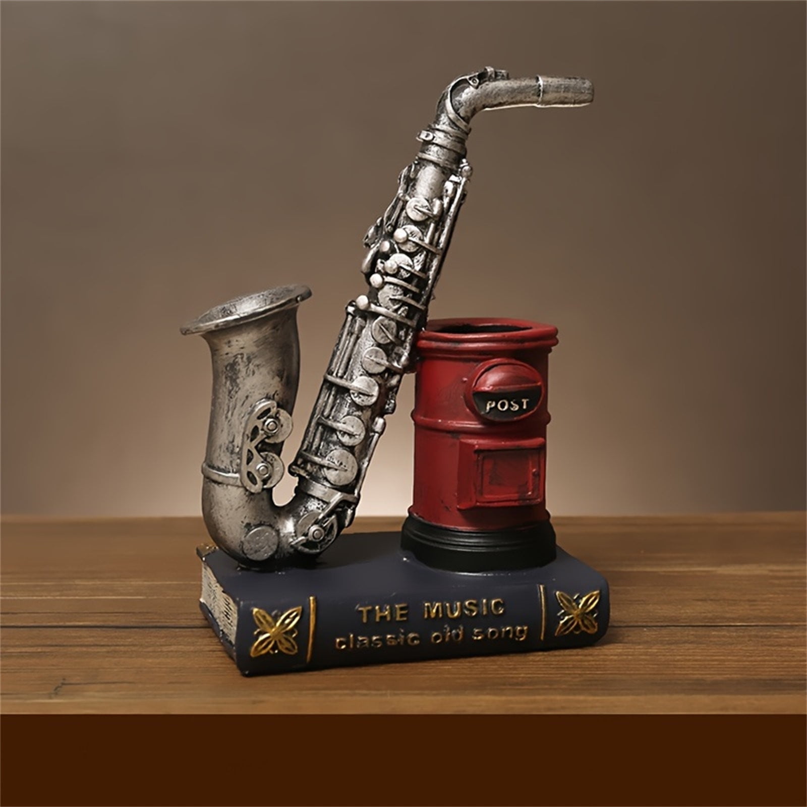 Holloyiver Pen Holder Saxophone Statue Pencil Cup Musical Instruments ...
