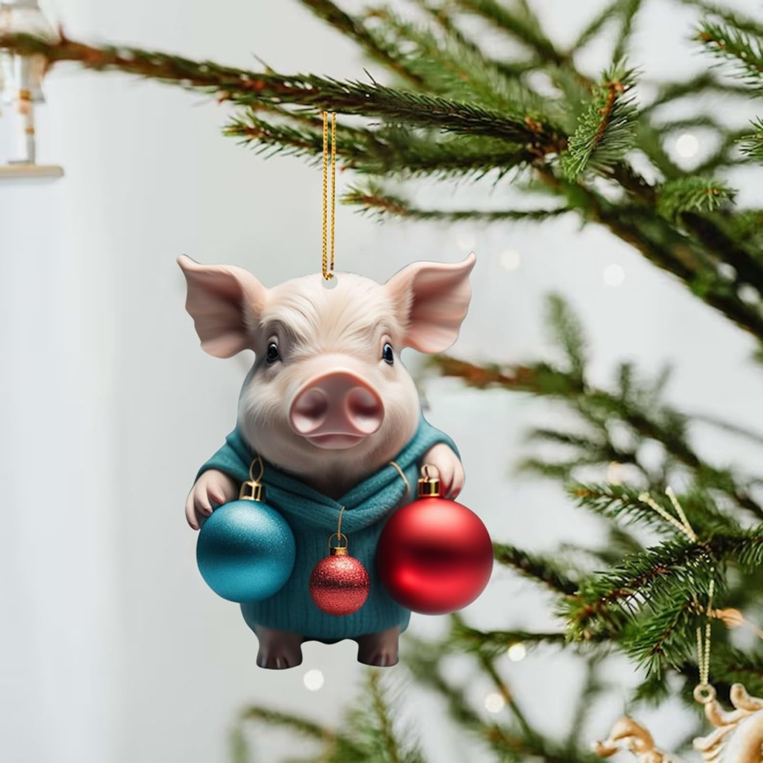 Holloyiver Pig Christmas Hanging Ornament, 2D Acrylic Cartoon Piggy ...
