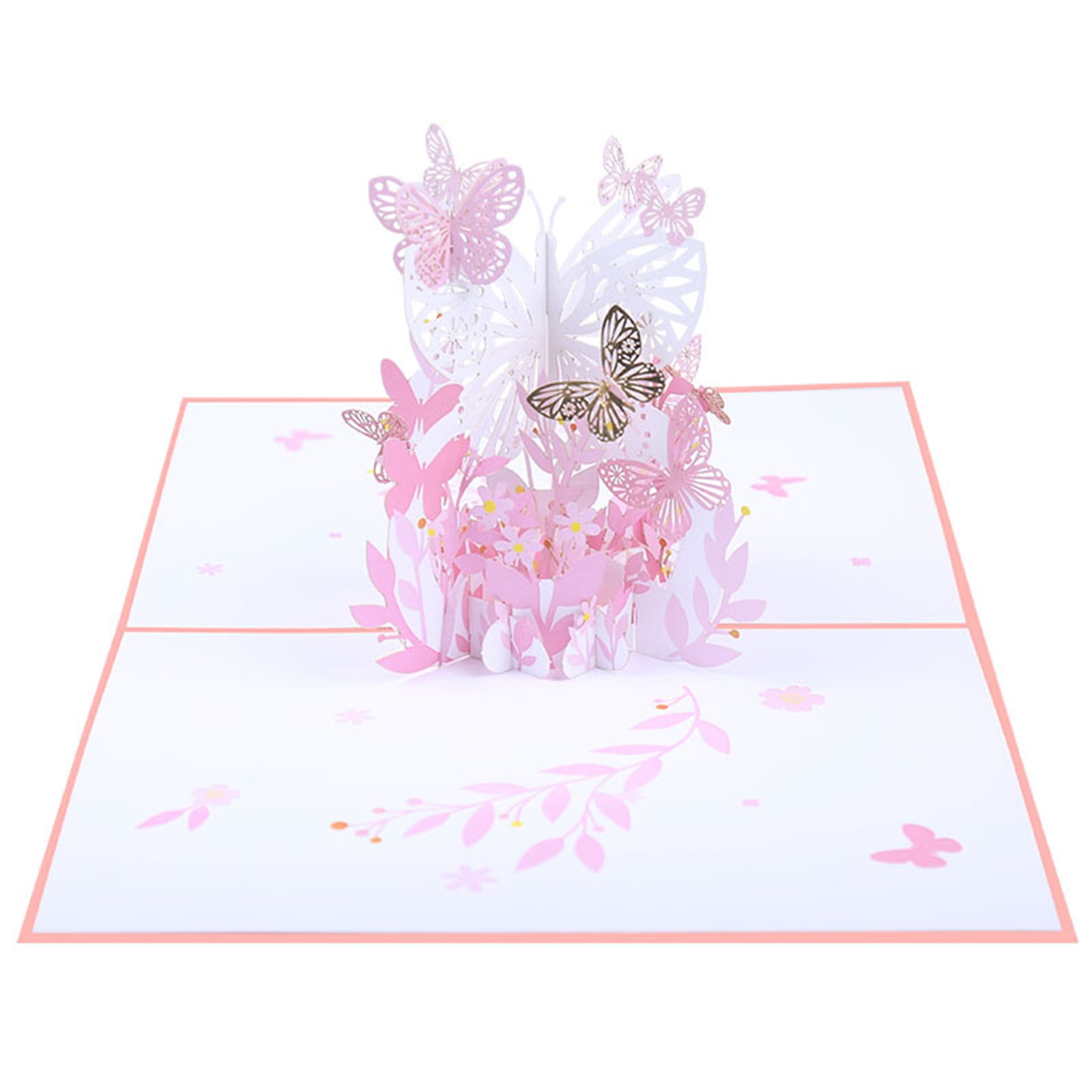 Holloyiver Pink Butterfly Flower Pop up Card, 3D Greeting Card ...
