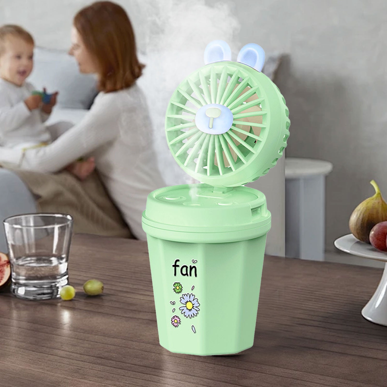 Holloyiver Portable Misting Fan, 2 In 1 USB Rechargeable Personal Mist ...