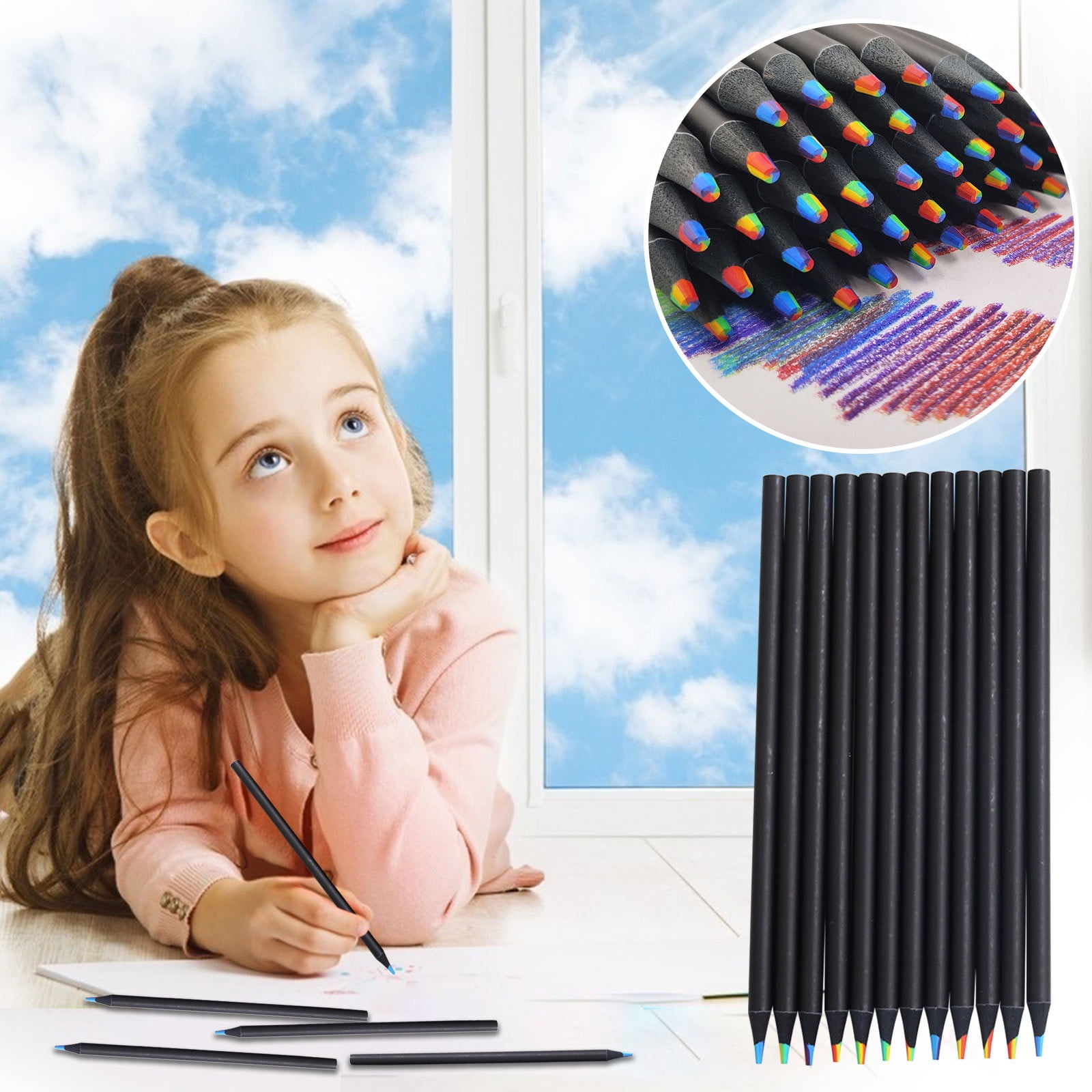 Holloyiver Rainbow Pencils, 12 Pack, 7 Color in 1 Rainbow Colored ...