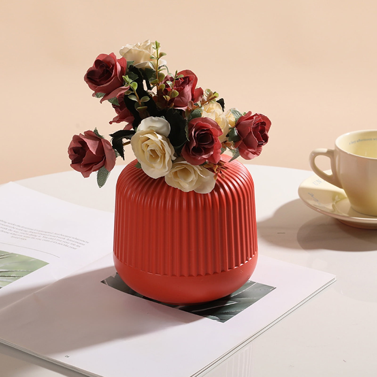 Holloyiver Red Ceramic Vase, Flower Vase in Nordic Style, Red Vase for ...
