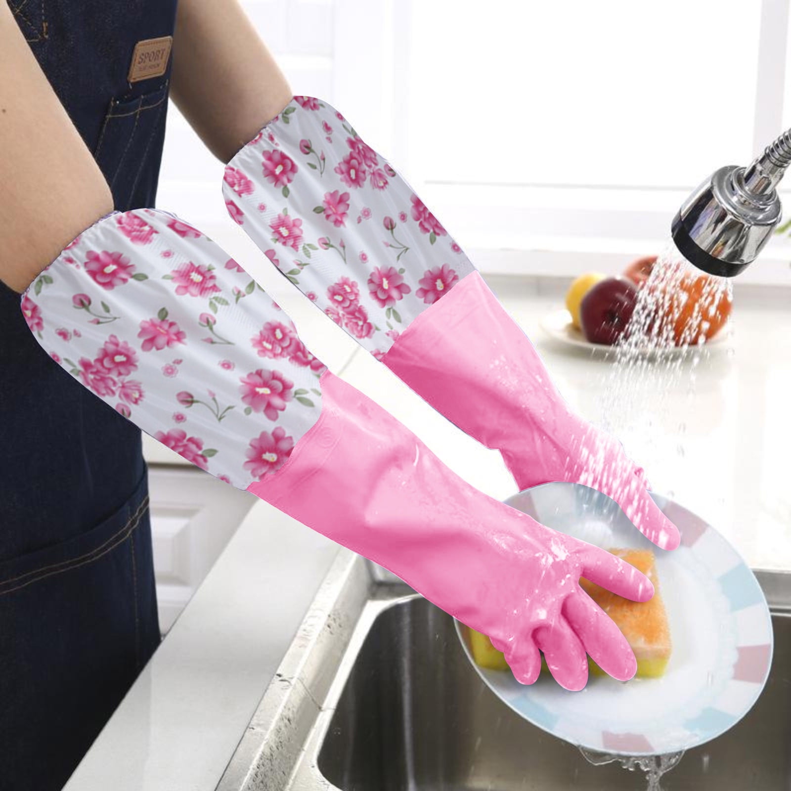 SDJMA Reusable Household Cleaning Gloves Rubber Kitchen Dishwashing ...