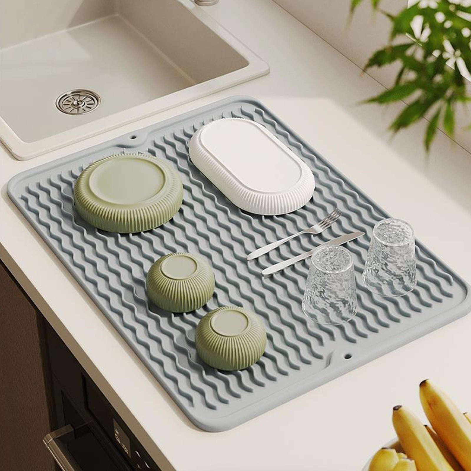 Holloyiver Silicone Dish Drying Mat, Non-Slip Silicone Mat Easy Clean ...