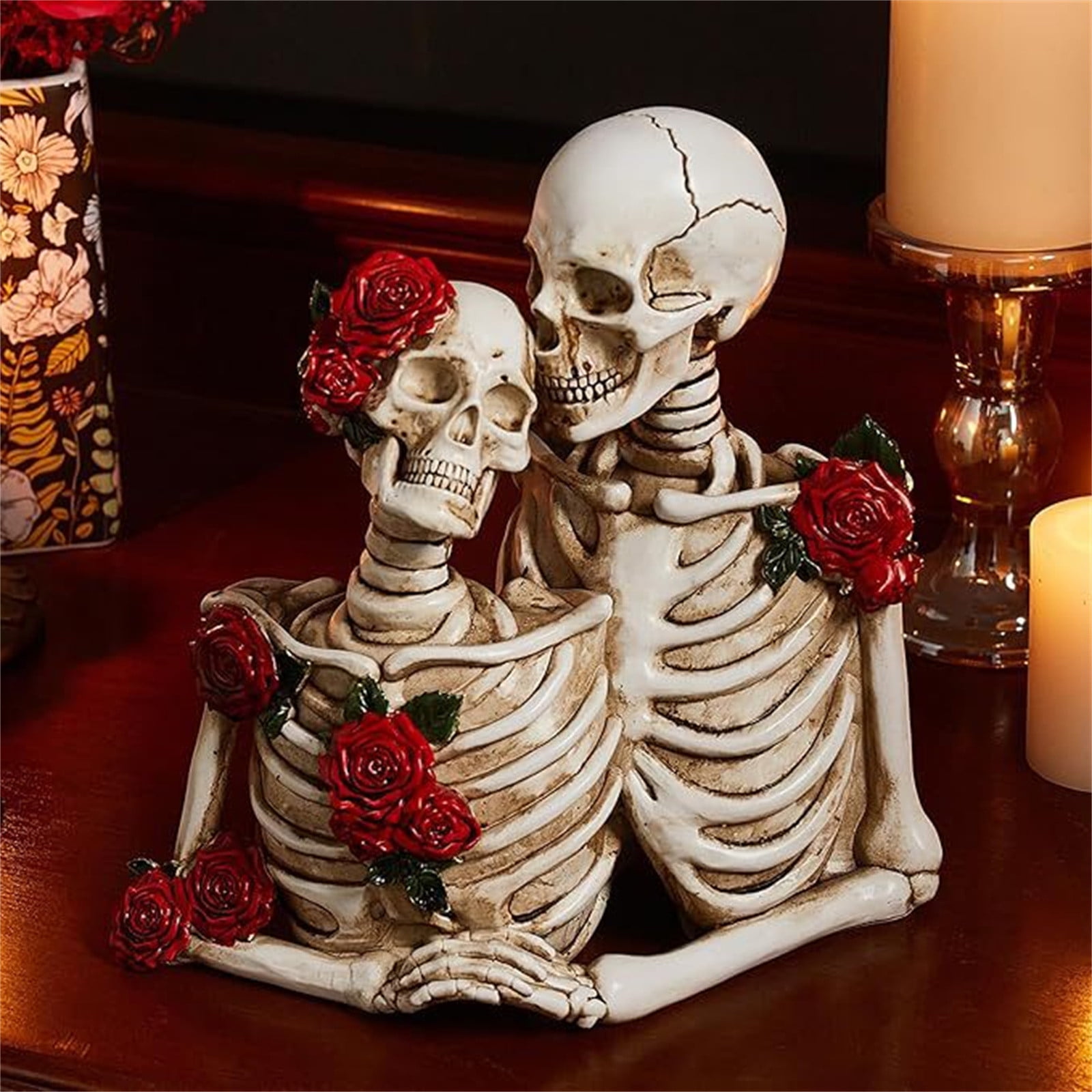 Holloyiver Skull Statue Home Decor, Gold Skeleton Figurines for Shelf ...