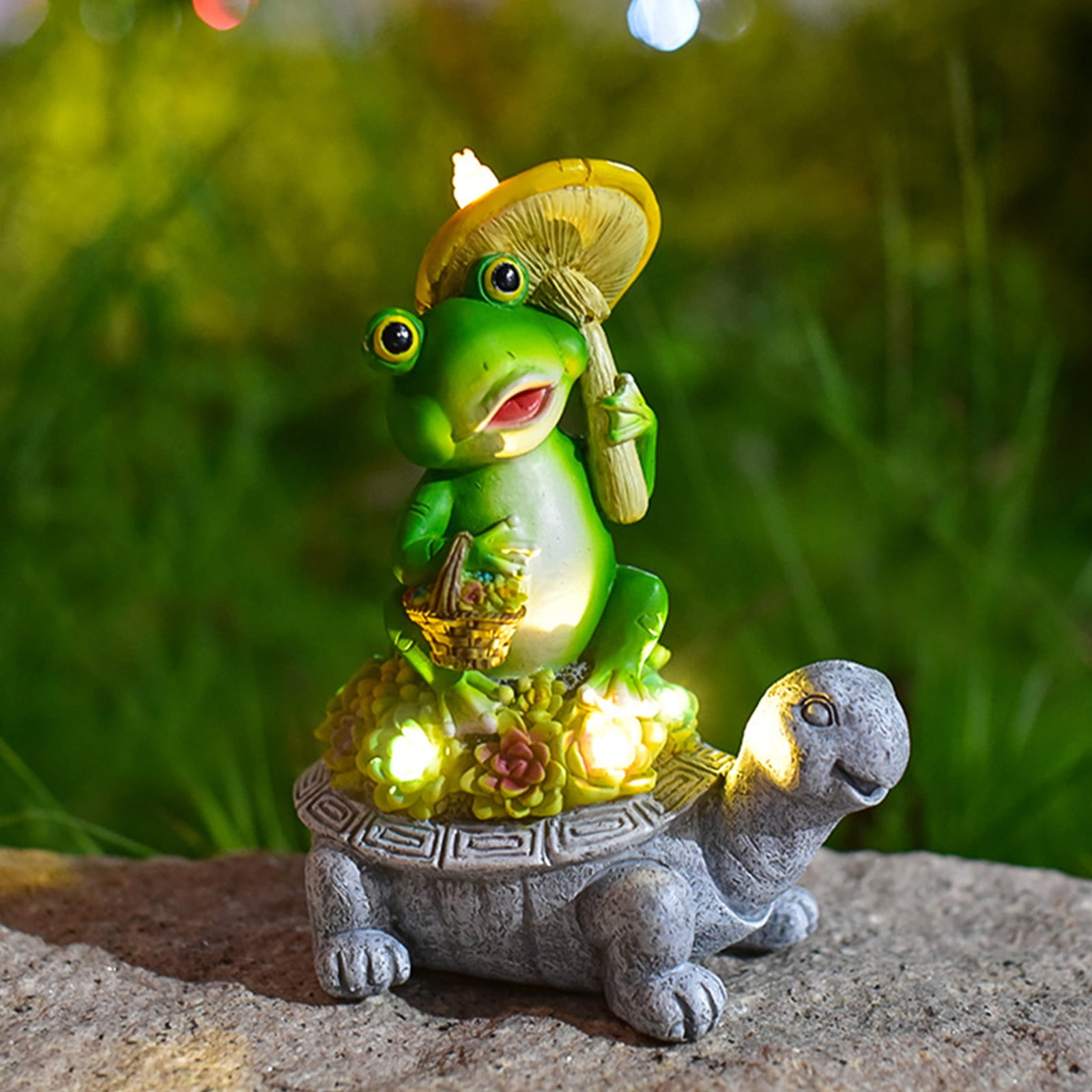 Holloyiver Solar Frog Riding Turtle Statues, Outdoor Decor Statue with ...