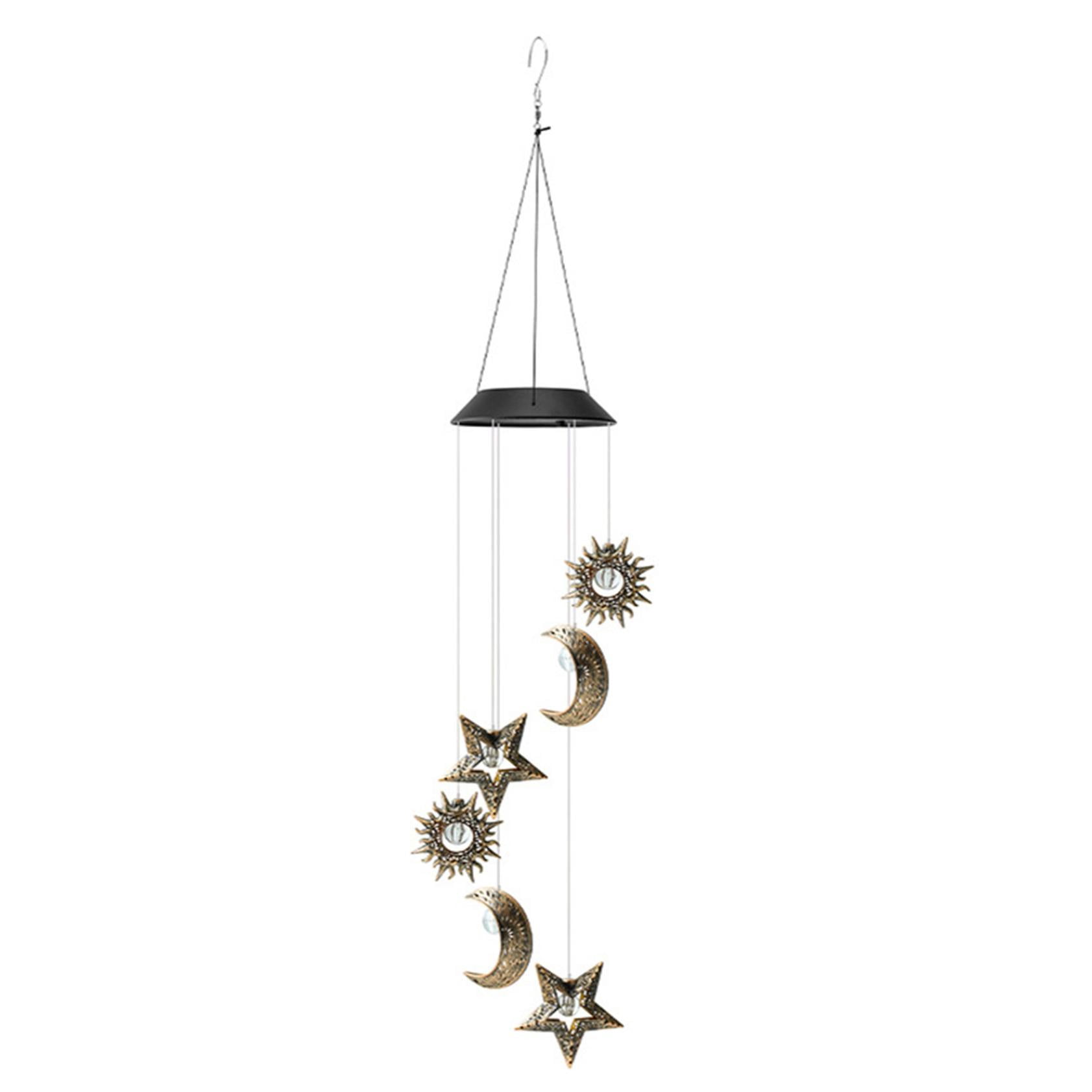 Holloyiver Solar Powered Wind Chimes with Sun Moon Star, Warm LED ...