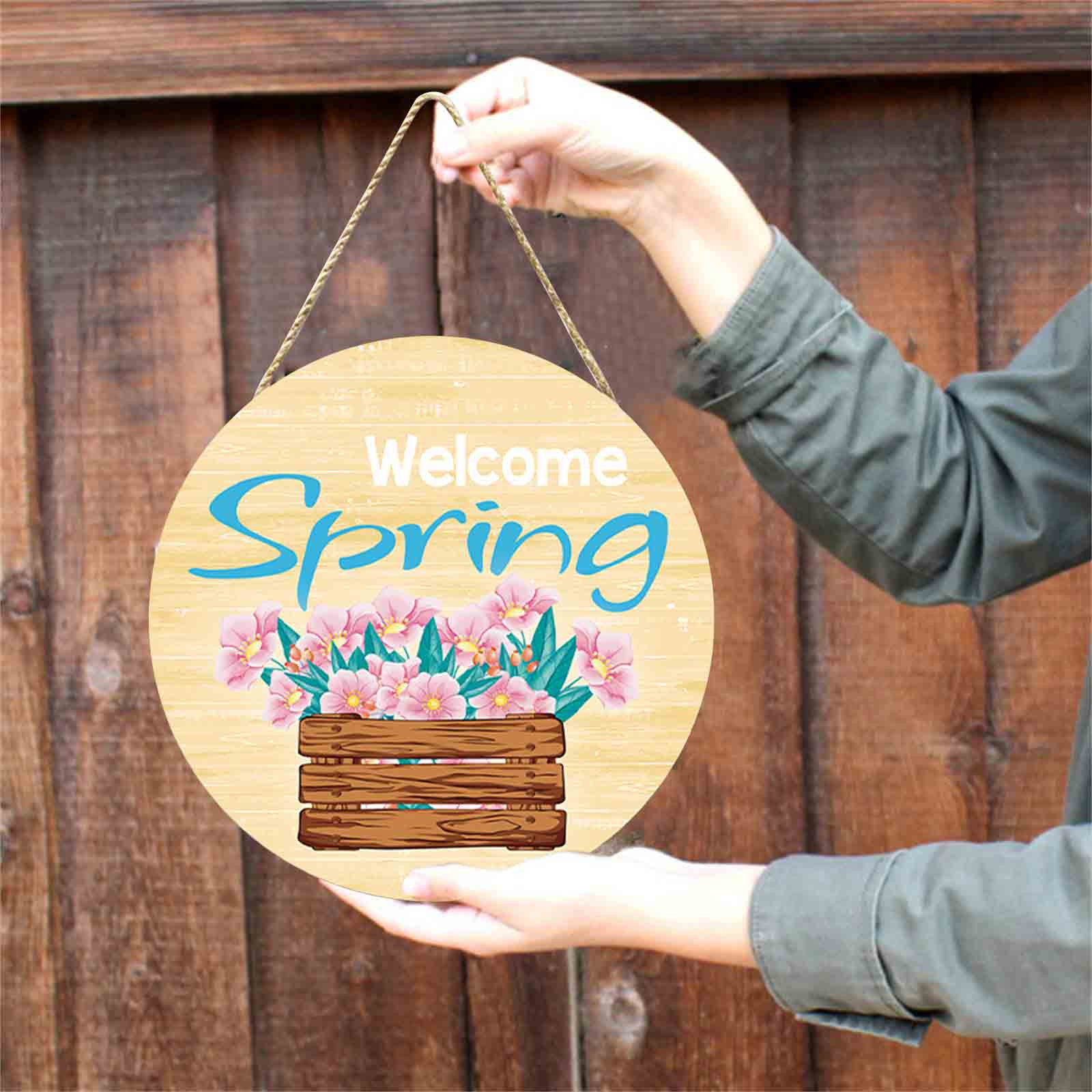 Holloyiver Spring Wooden Sign, Bees Gather Honey Front Door Hanging ...