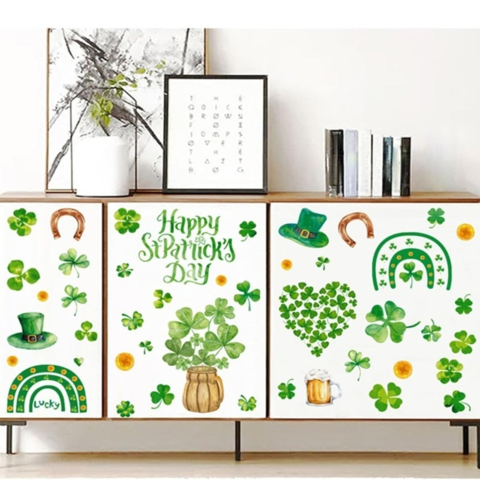 Holloyiver St Patrick's Day Thick Gel Clings, Cute Lucky Shamrock ...