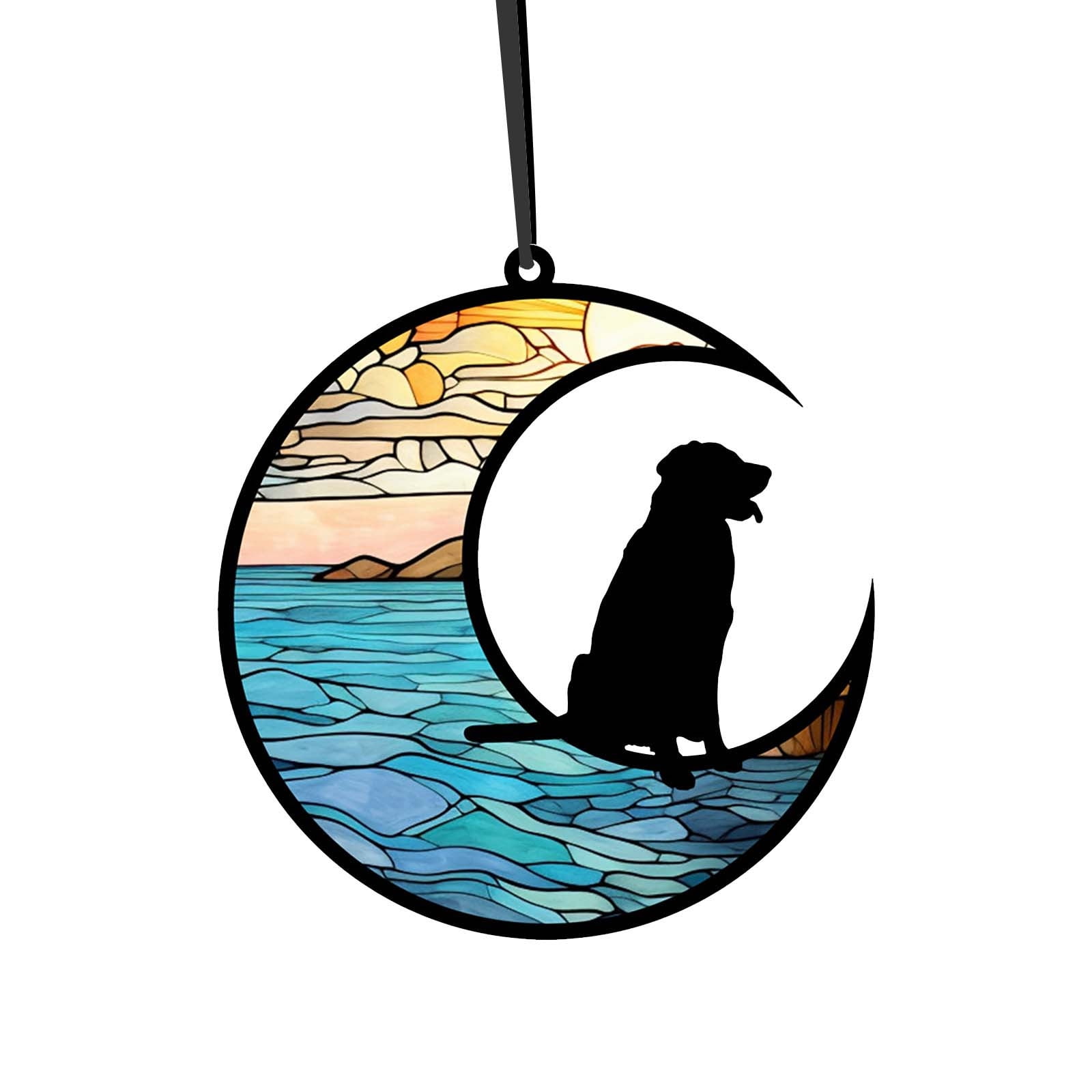 Holloyiver Stained Glass Dog Memorial Gifts for Dog Lovers, Black Dog ...