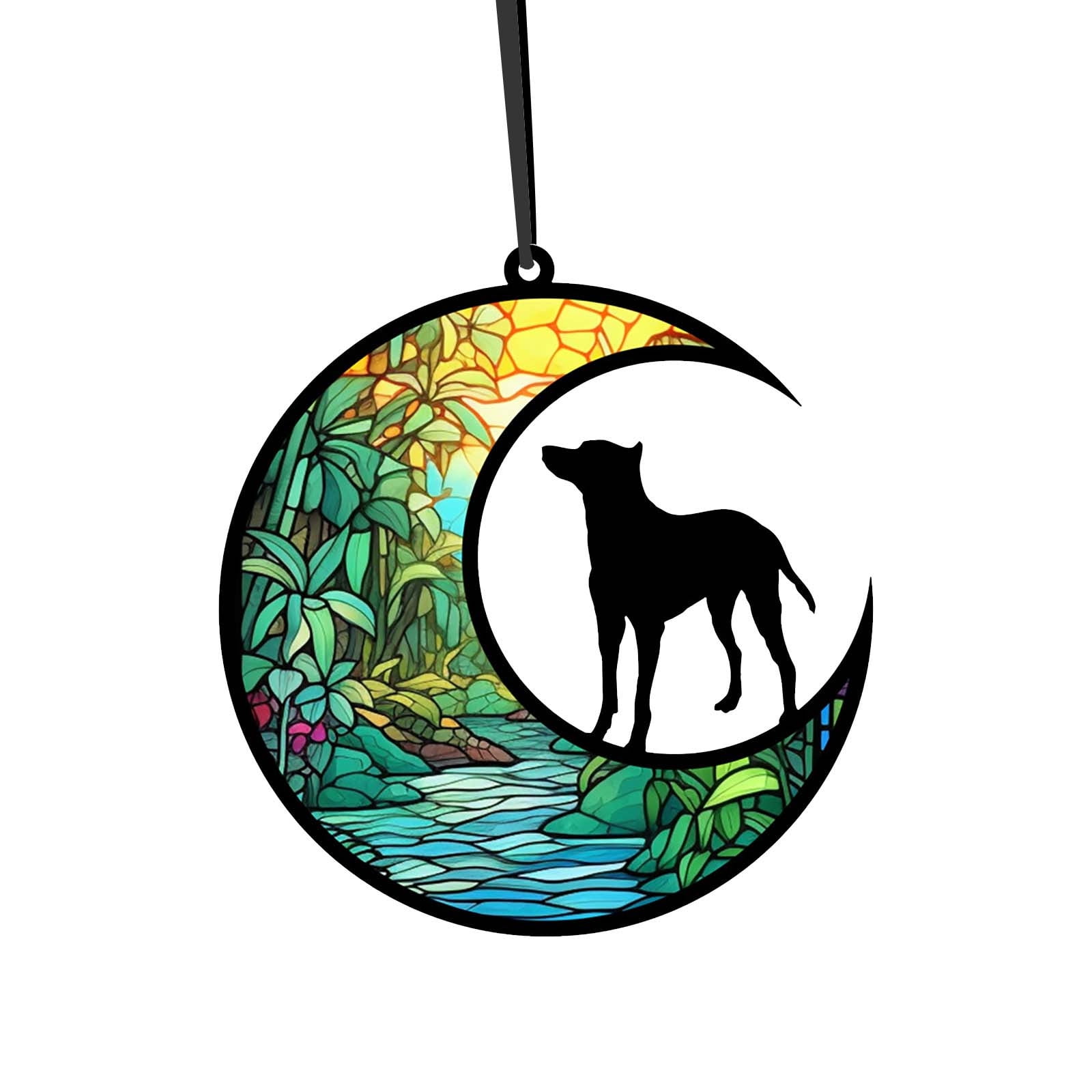 Holloyiver Stained Glass Dog Memorial Gifts for Dog Lovers, Black Dog ...