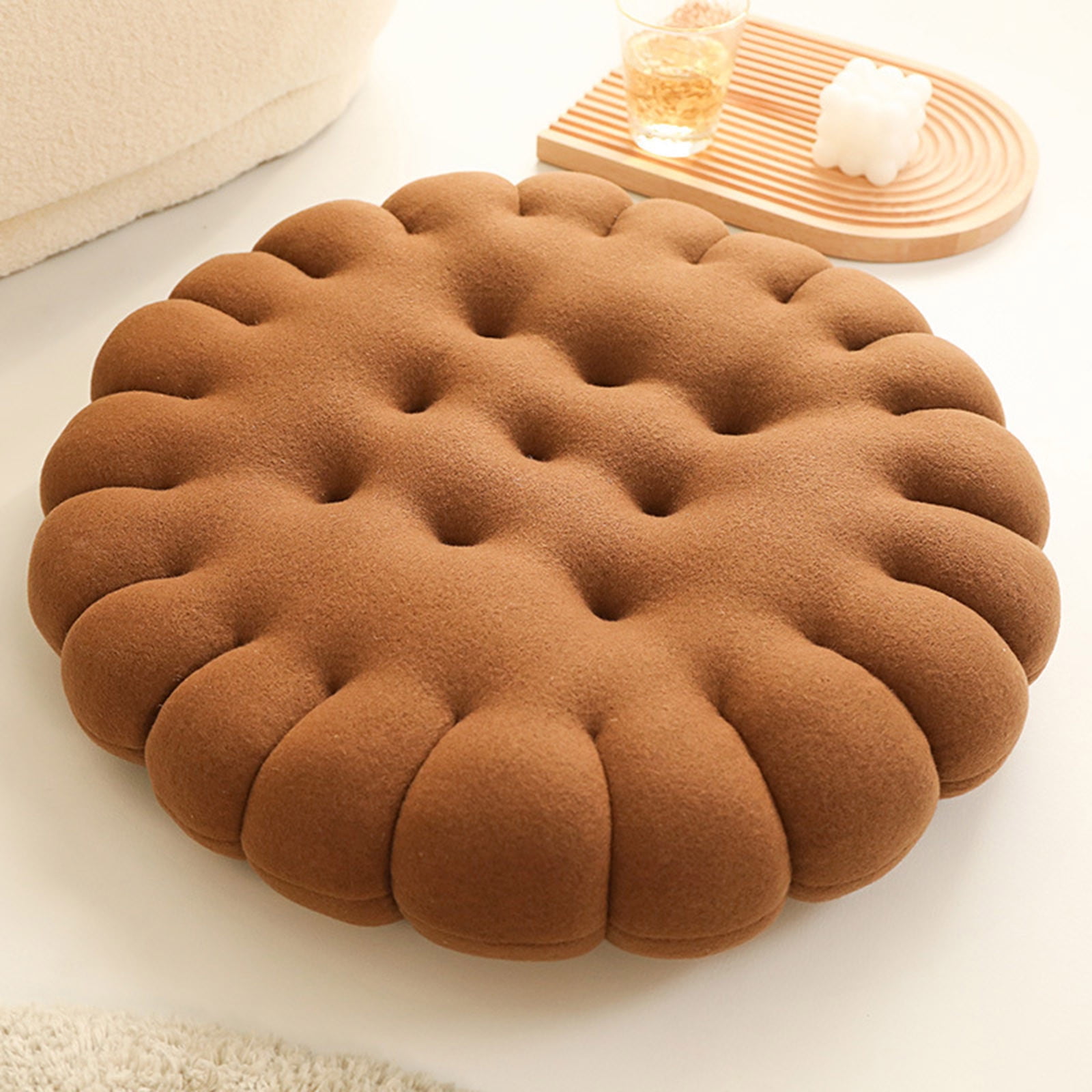 Holloyiver Thicken Tufted Cushion, Solid Round Seat Cushion Corduroy ...