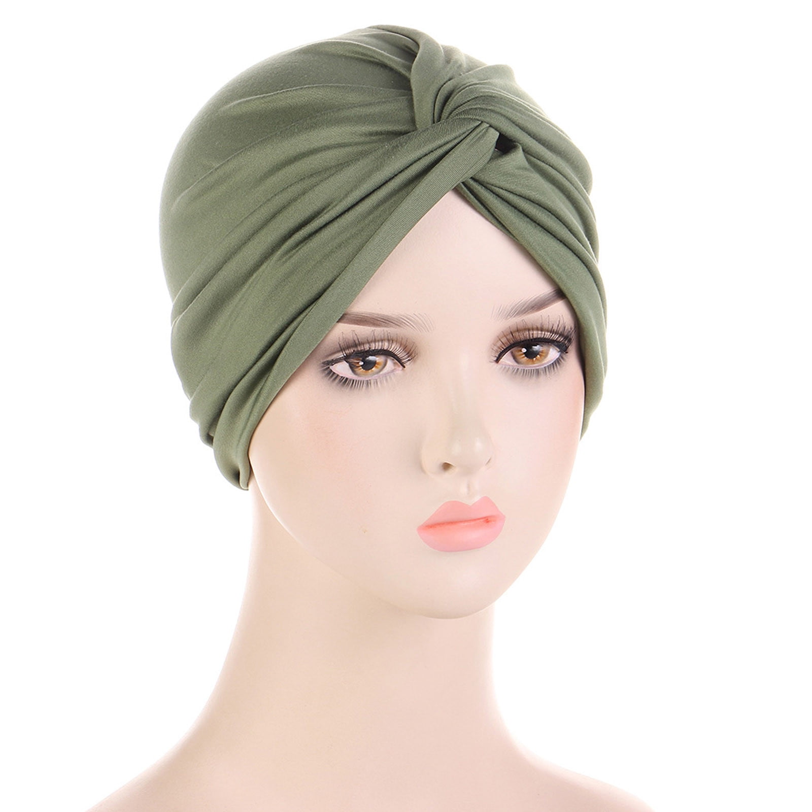 Holloyiver Women Solid India Muslim Ruffle Chemo Hat Head Wraps Turbans ...