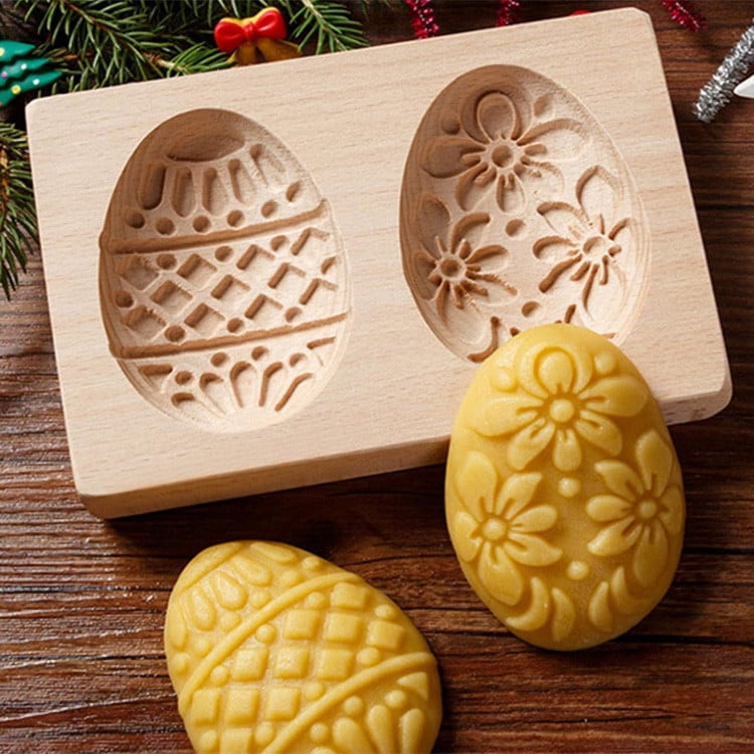 Holloyiver Wooden Cookie Molds, Carved Wooden Biscuit Mold Baking ...