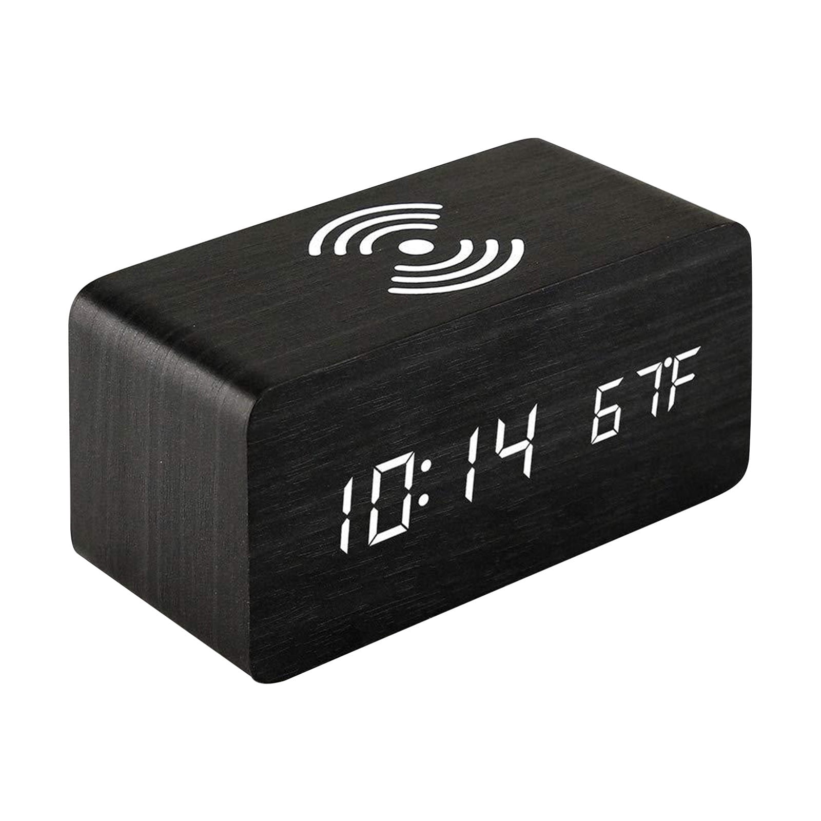 Holloyiver Wooden Digital Alarm Clock with Wireless Charging ...