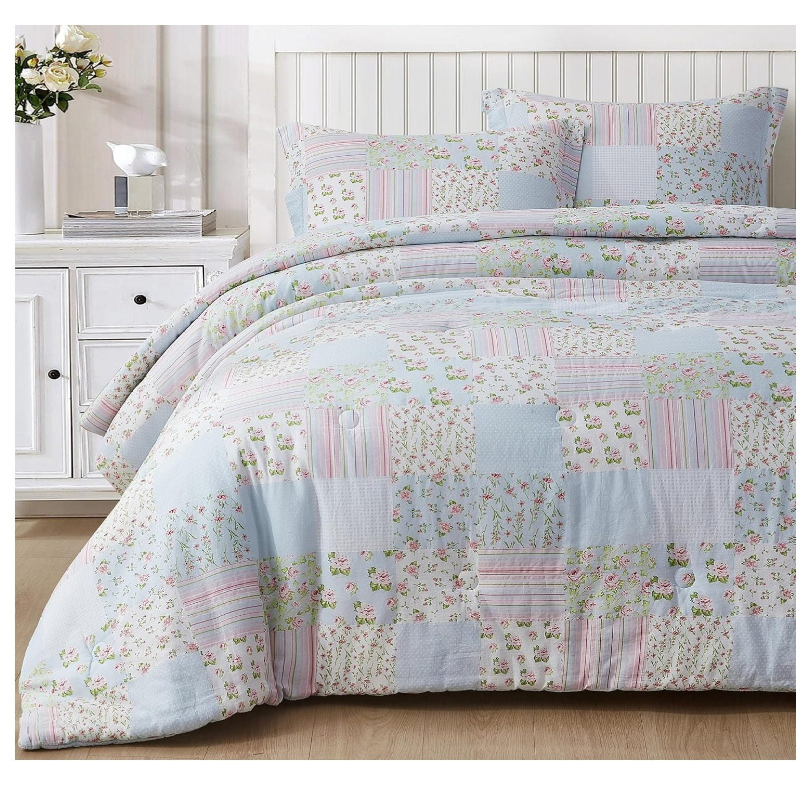 Holly 3-Piece Washed Cotton Comforter Set Full Size - Floral Bedding ...