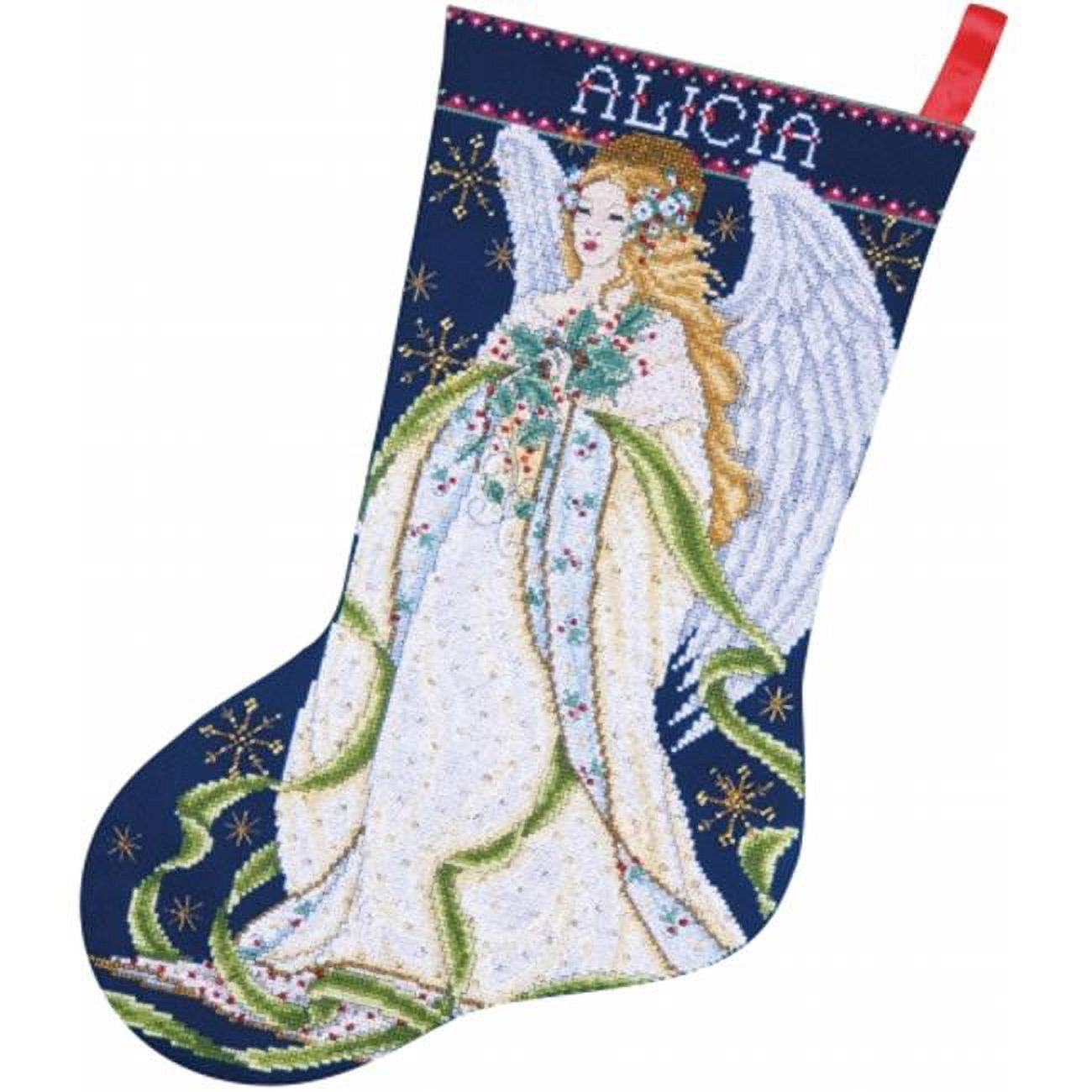 Holly Angel Stocking Counted Cross Stitch Kit-17'' Long 14 Count ...