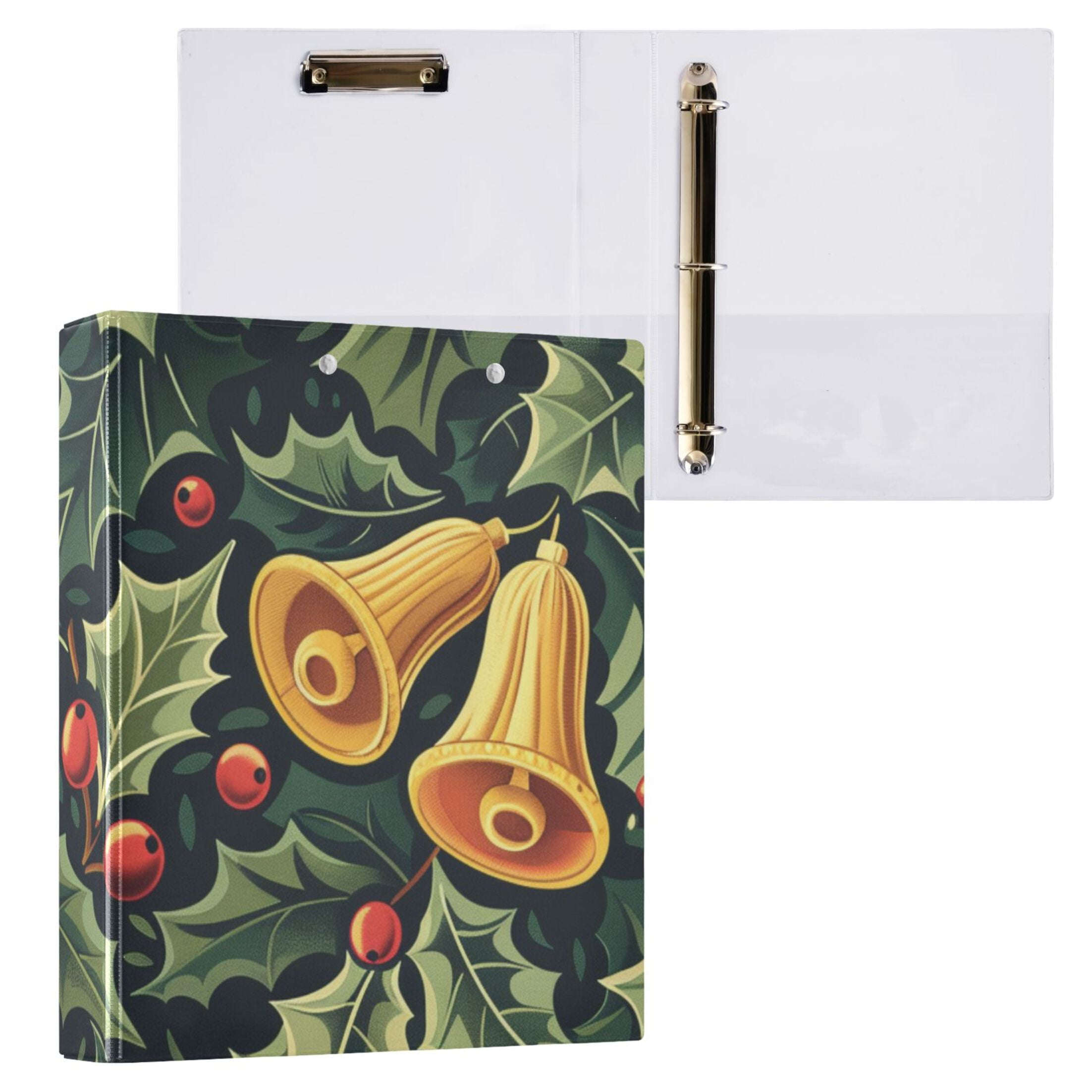 Holly Berries Christmas Bells 3 Ring Binders 1.5 inch Hardcover File ...