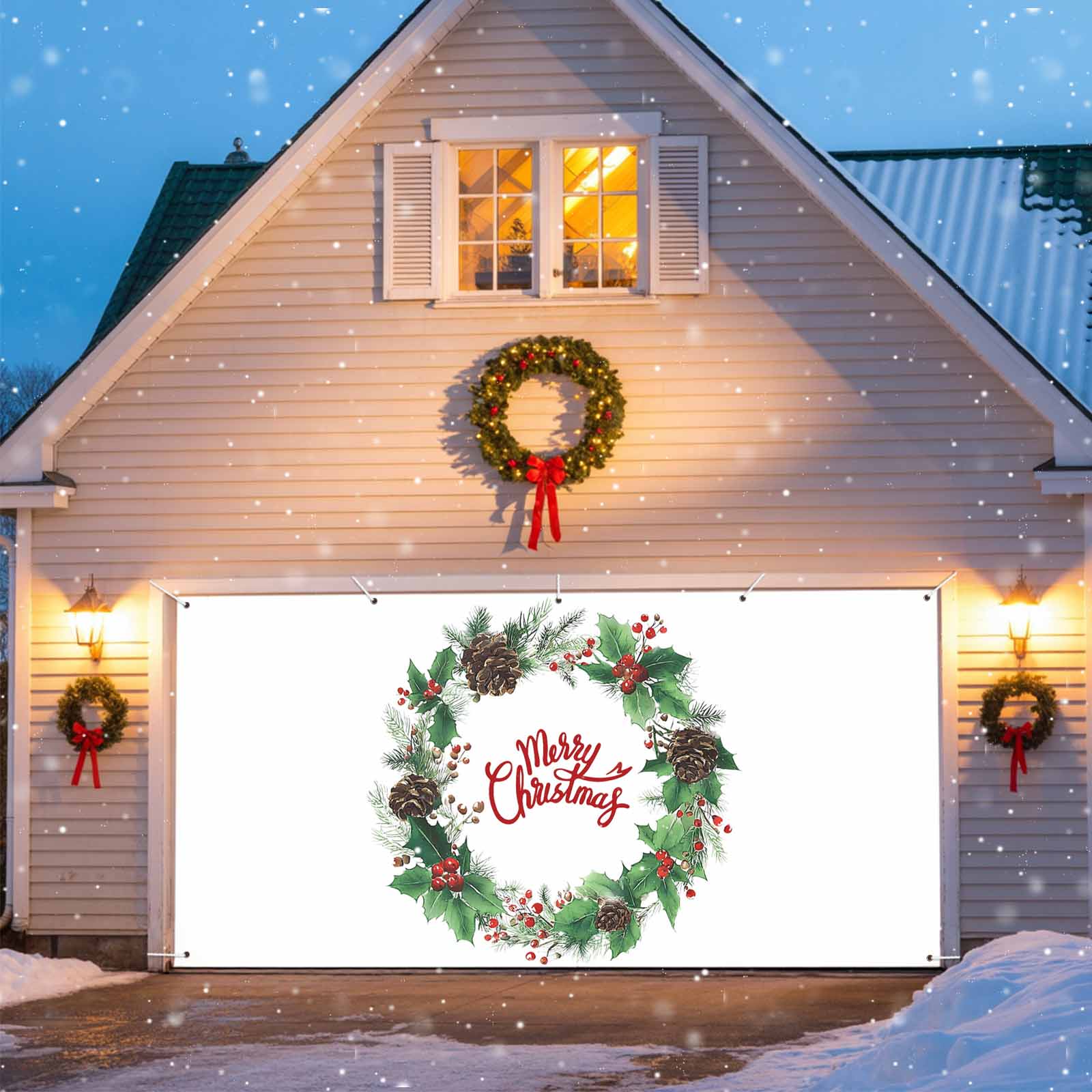 Holly Berries Leaf Wreath Garage Door Decorations, 6x13ft Garage Door ...