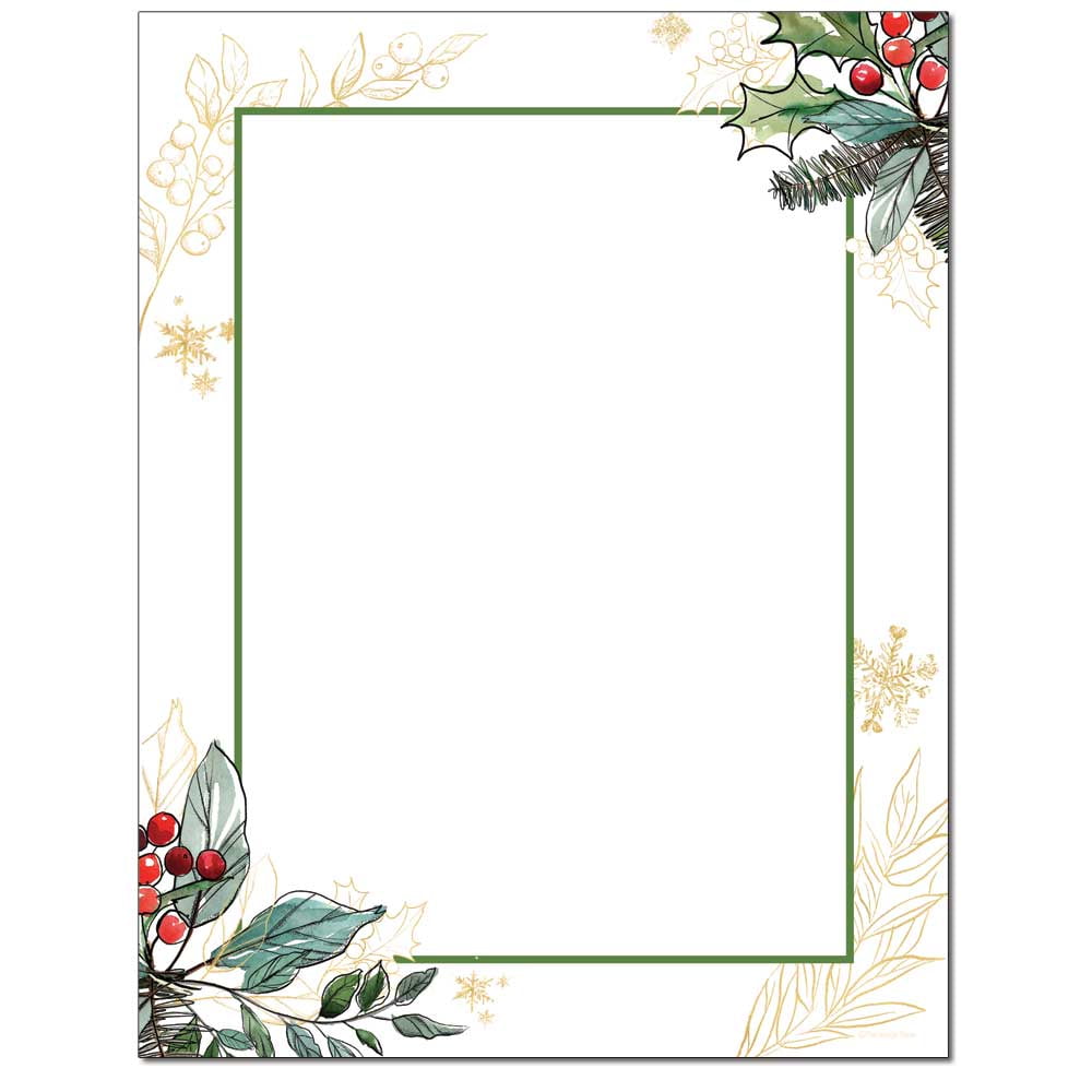 Holly Berries Letterhead Printer & Copy Christmas, Holiday Paper, 25 ...